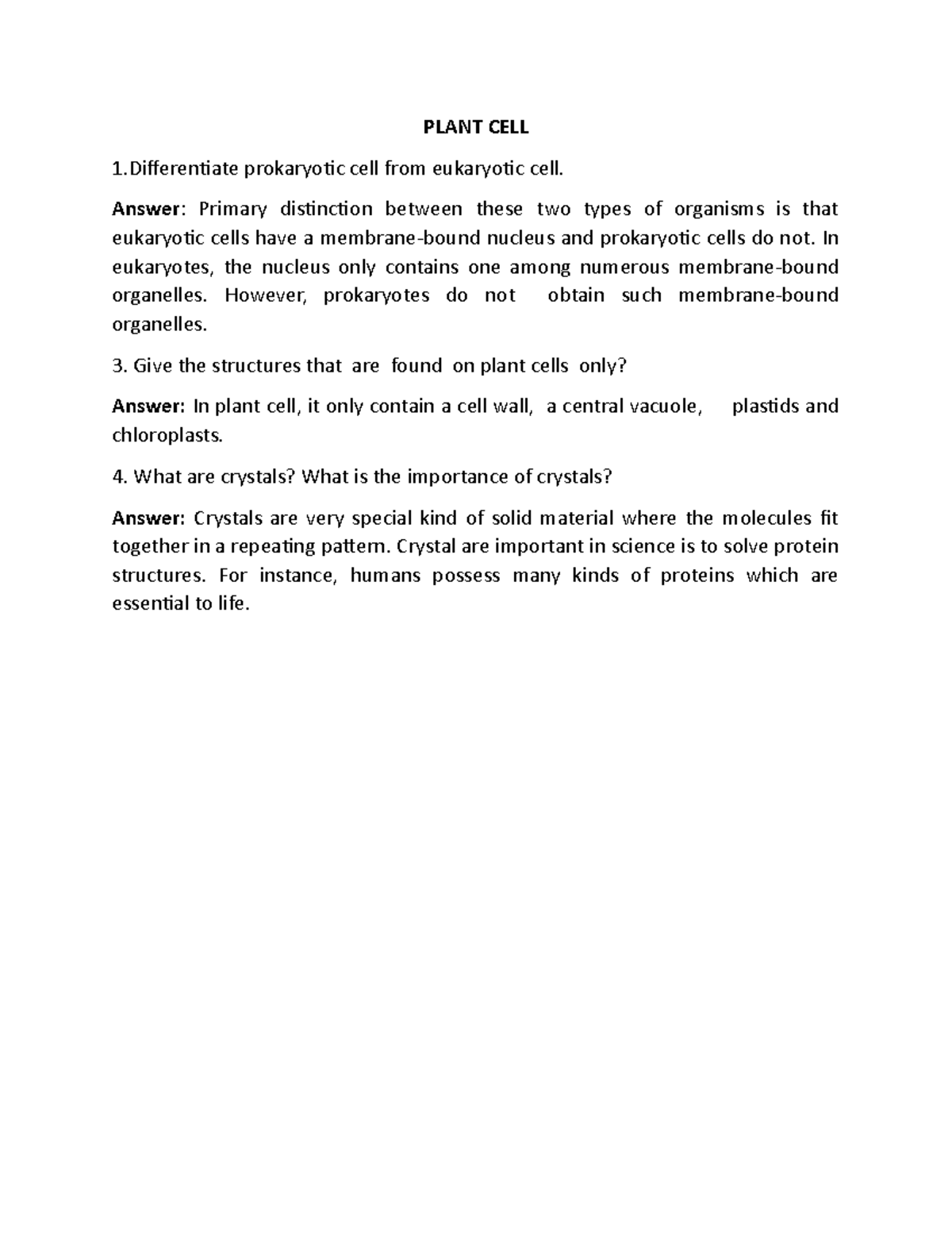 Botany 1100- Plant Cell - PLANT CELL 1 prokaryotic cell from eukaryotic ...