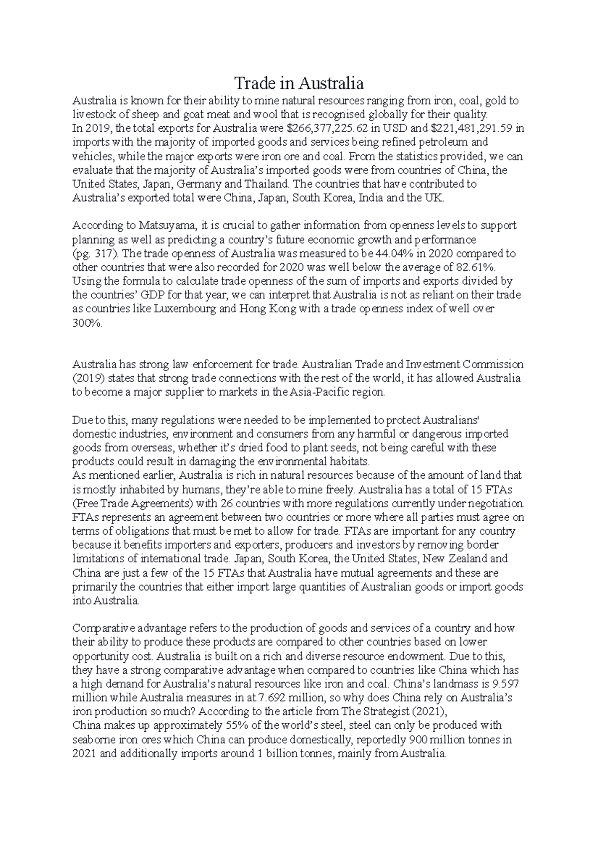 S3843449 Assignment 1 Australia's Trade - Trade in Australia Australia ...