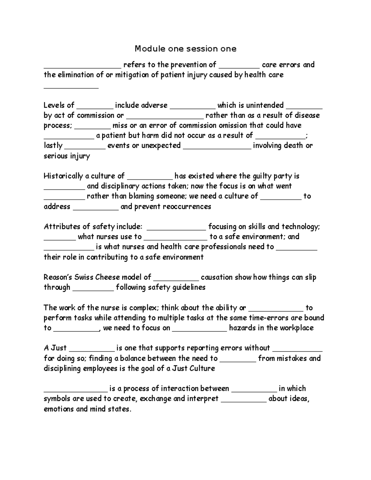 Module one session one and two lecture guided notes - Module one ...