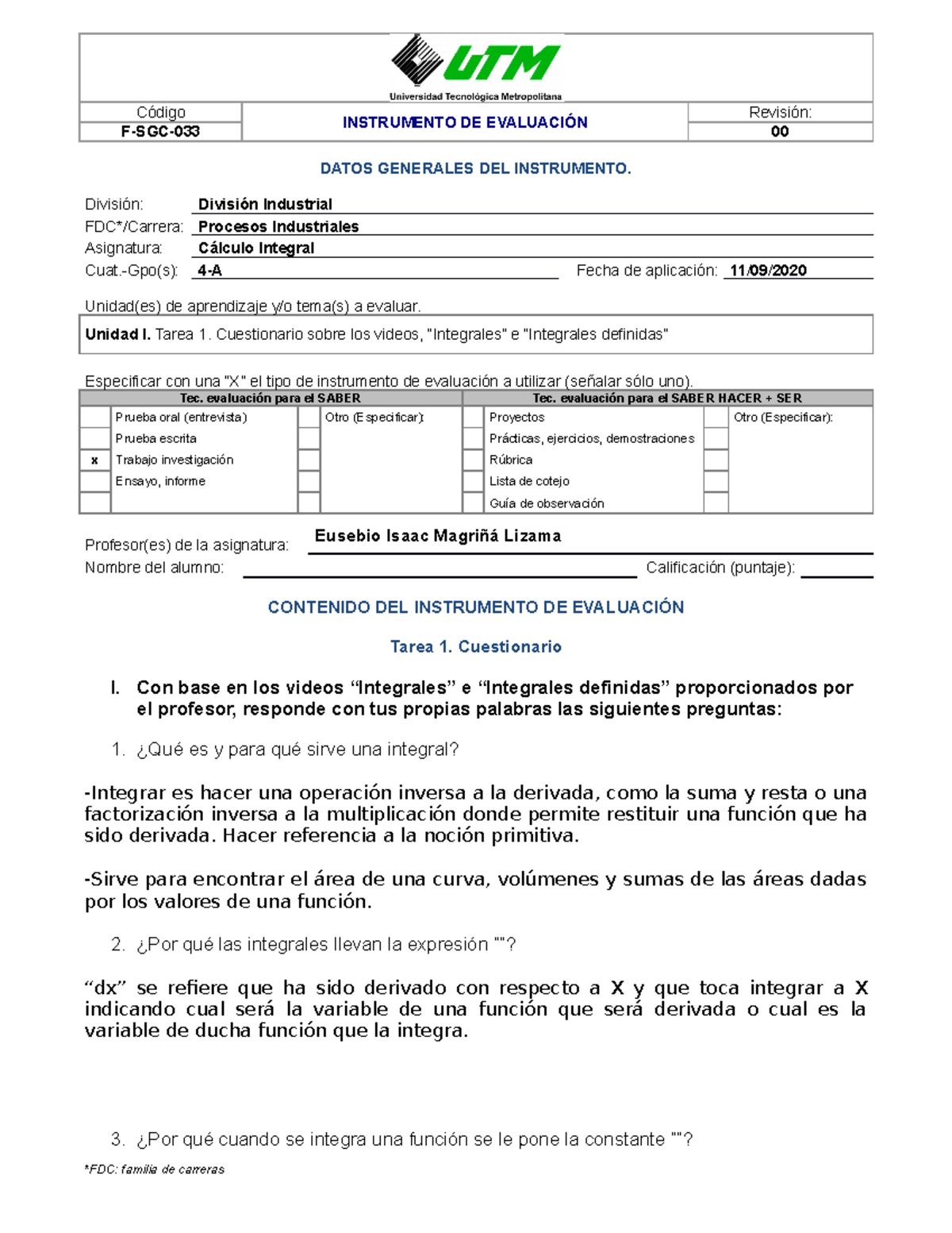 Tarea 1. Cuestionario Julia Noh - Código INSTRUMENTO DE EVALUACIÓN ...