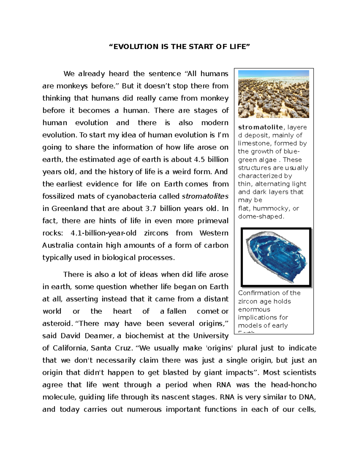 Evolution IS THE Start OF LIFE - “EVOLUTION IS THE START OF LIFE” We ...