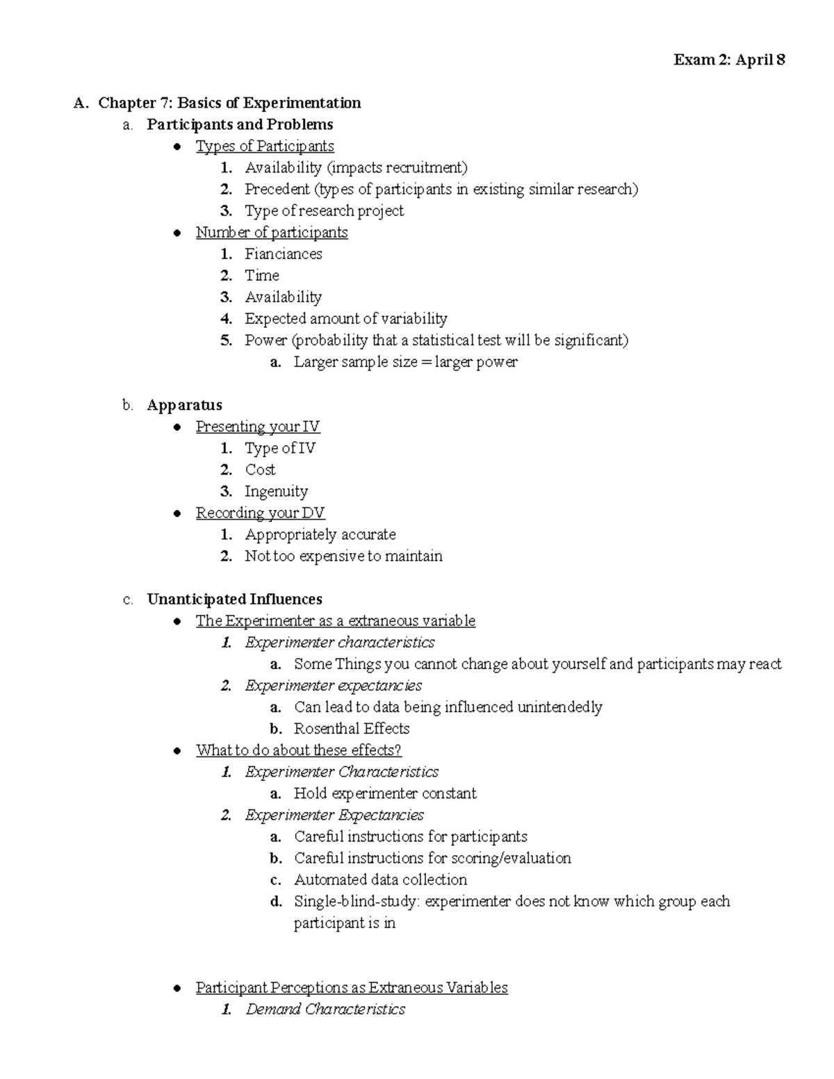 Exam 2 - Lecture notes Exam 2 - Exam 2: April 8 A. Chapter 7: Basics of ...