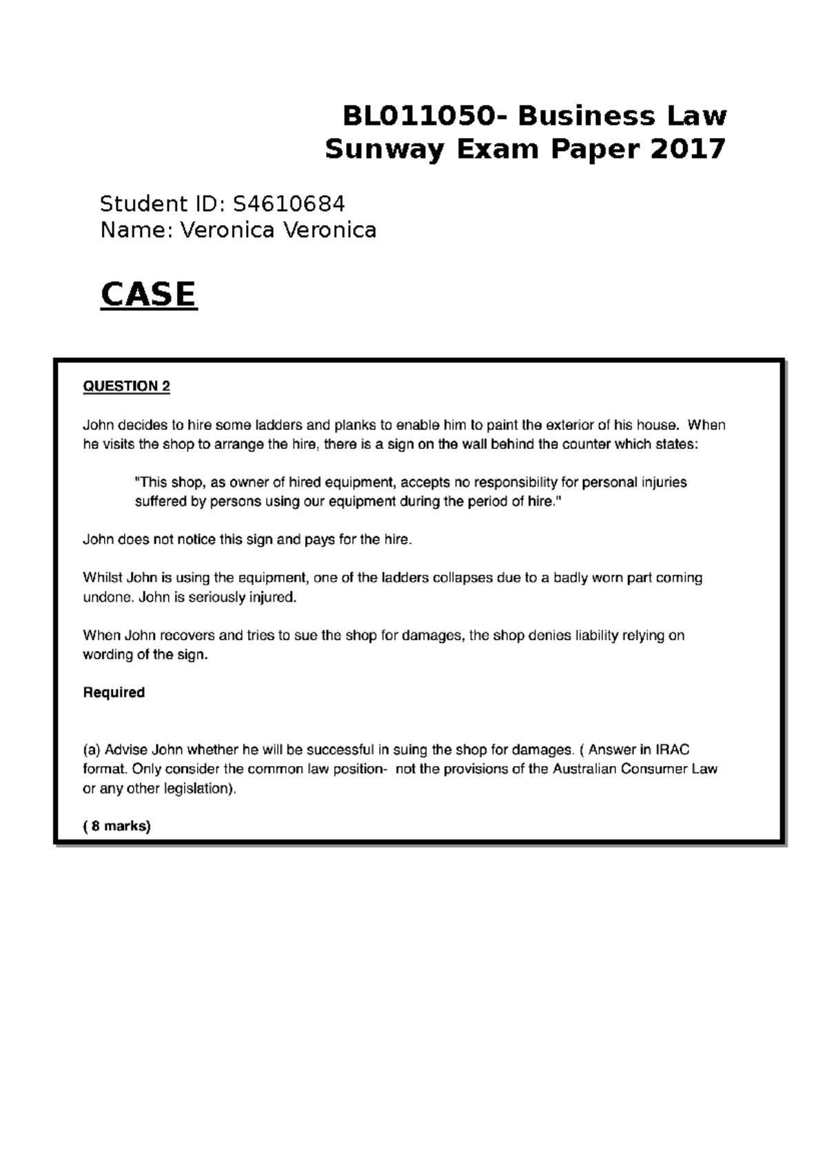 Question 2A - Business Law Presentation - BL011050- Business Law Sunway ...