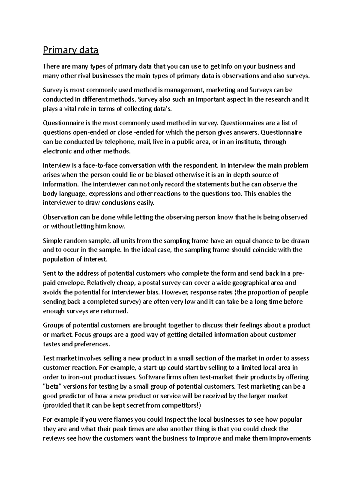 Primary data 1 new 3 - Data on business - Primary data There are many ...