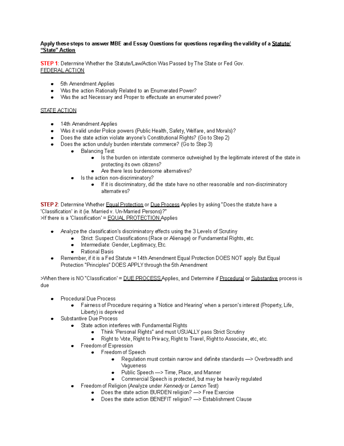 Con Law - Statute Analysis - Apply these steps to answer MBE and Essay ...