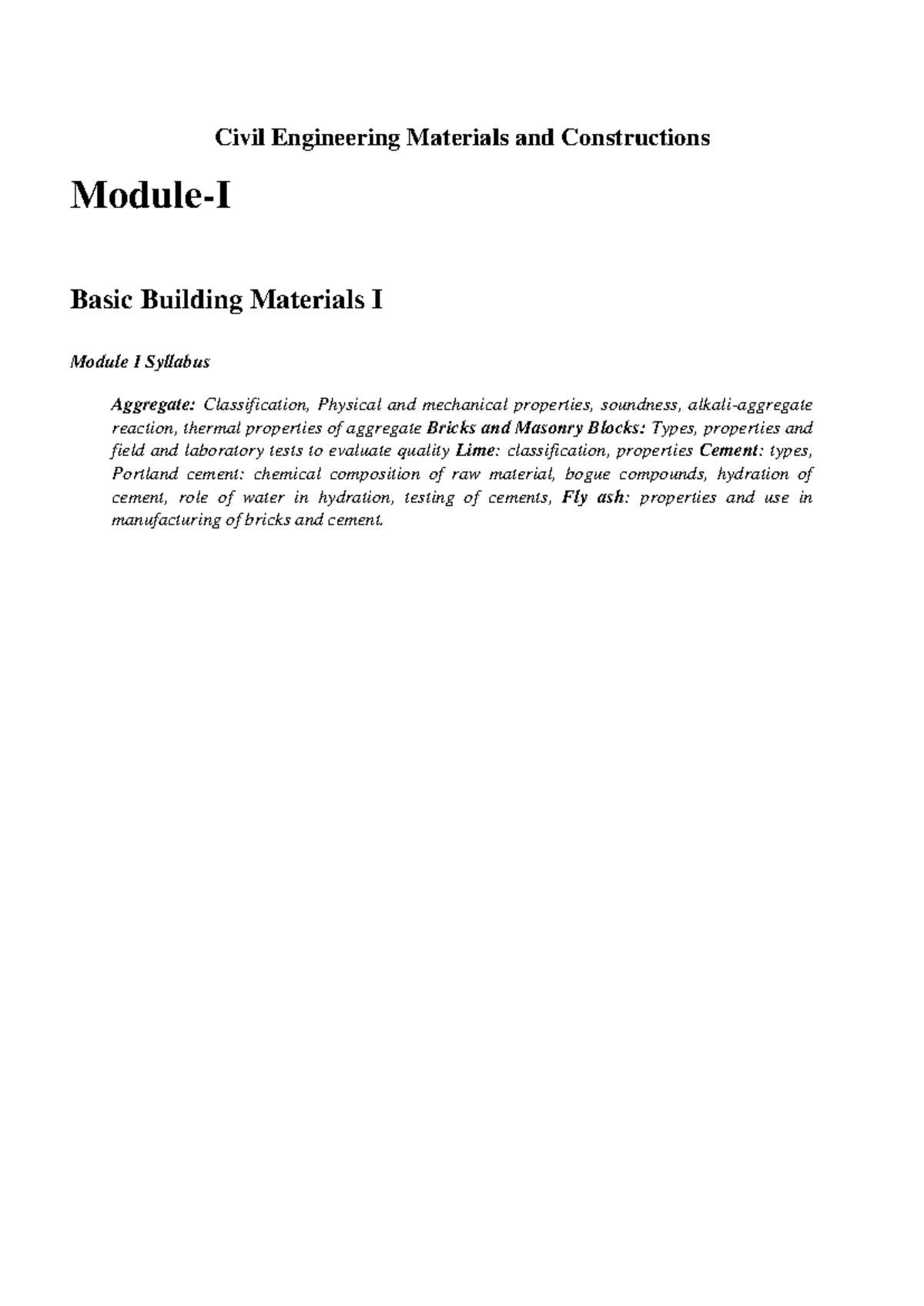 Civil Engineering Materials and Constructions module 1 - Civil Engineering Materials and - Studocu