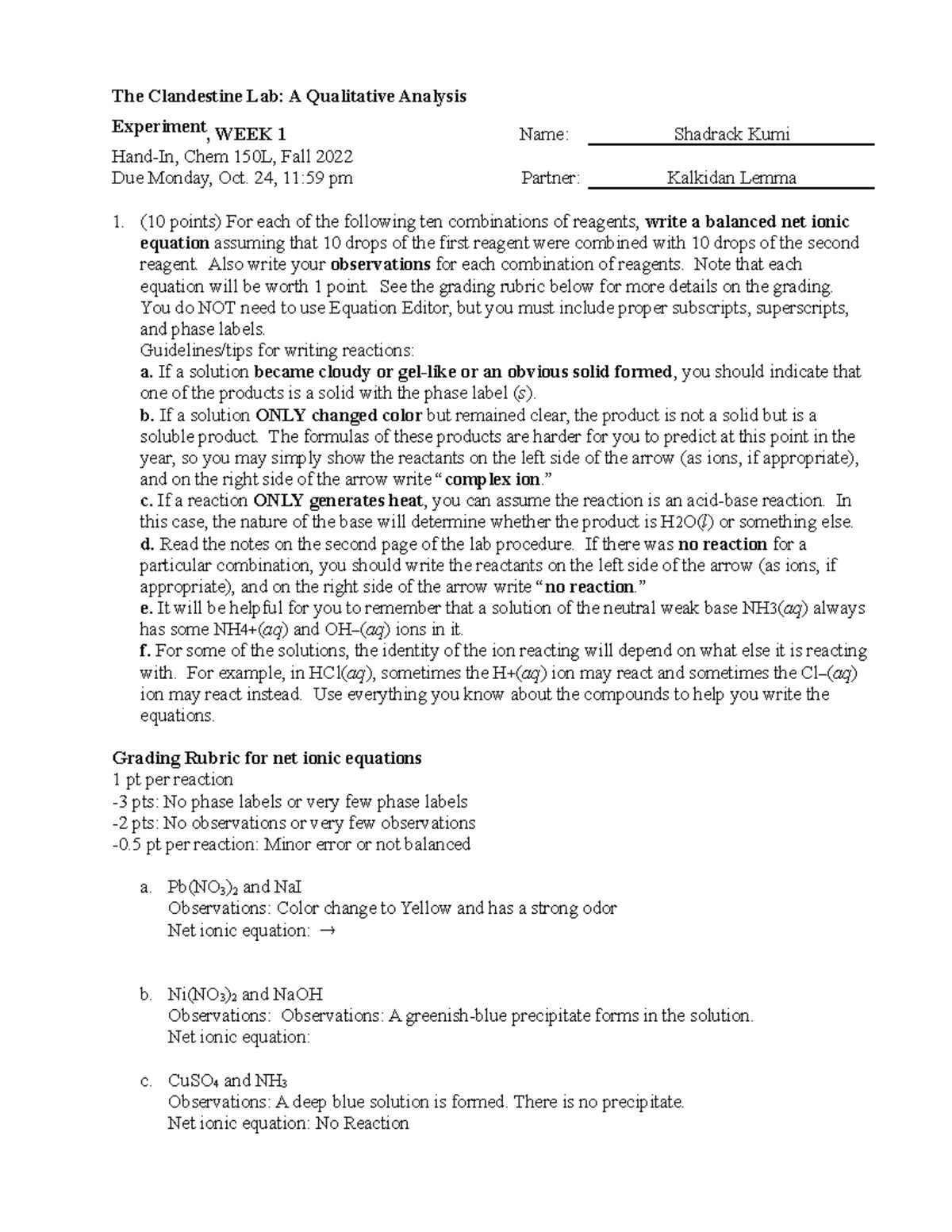 Kumi Qual Lab WK 1Fa22 - assignment - The Clandestine Lab: A ...