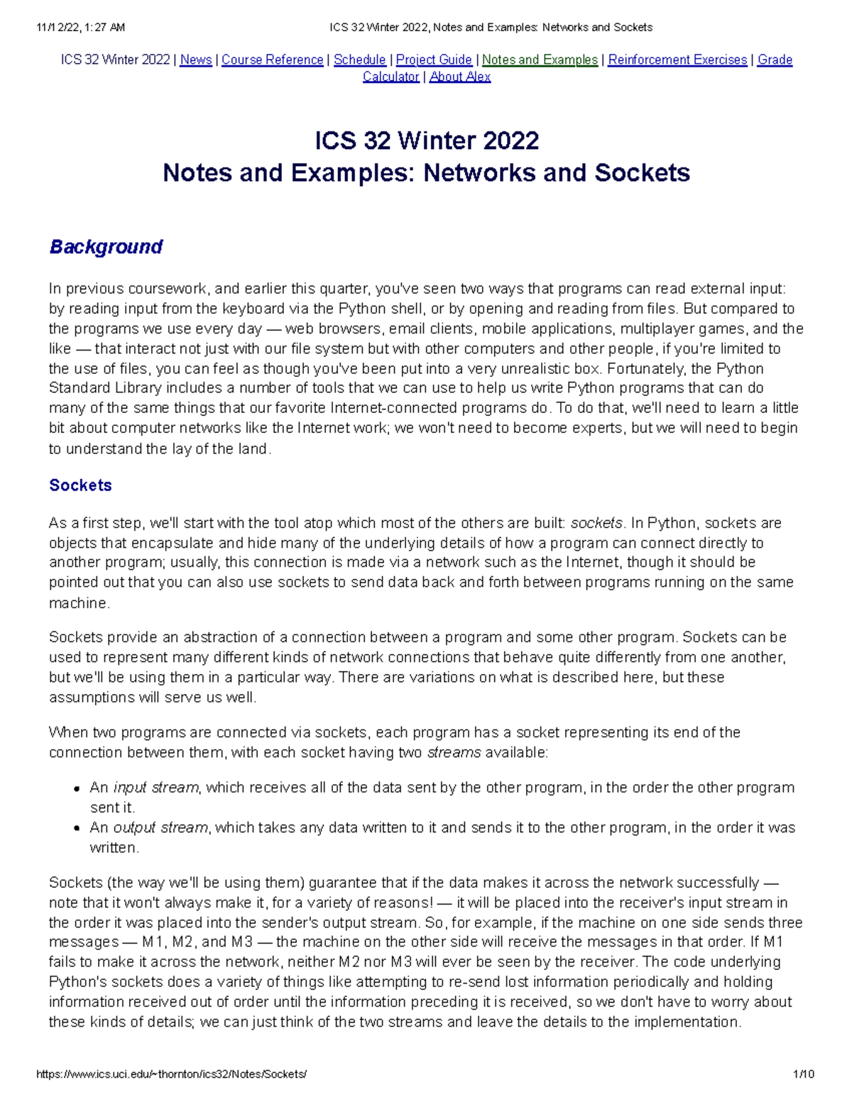 ICS 32 Winter 2022, Notes and Examples Networks and Sockets - ICS 32 ...