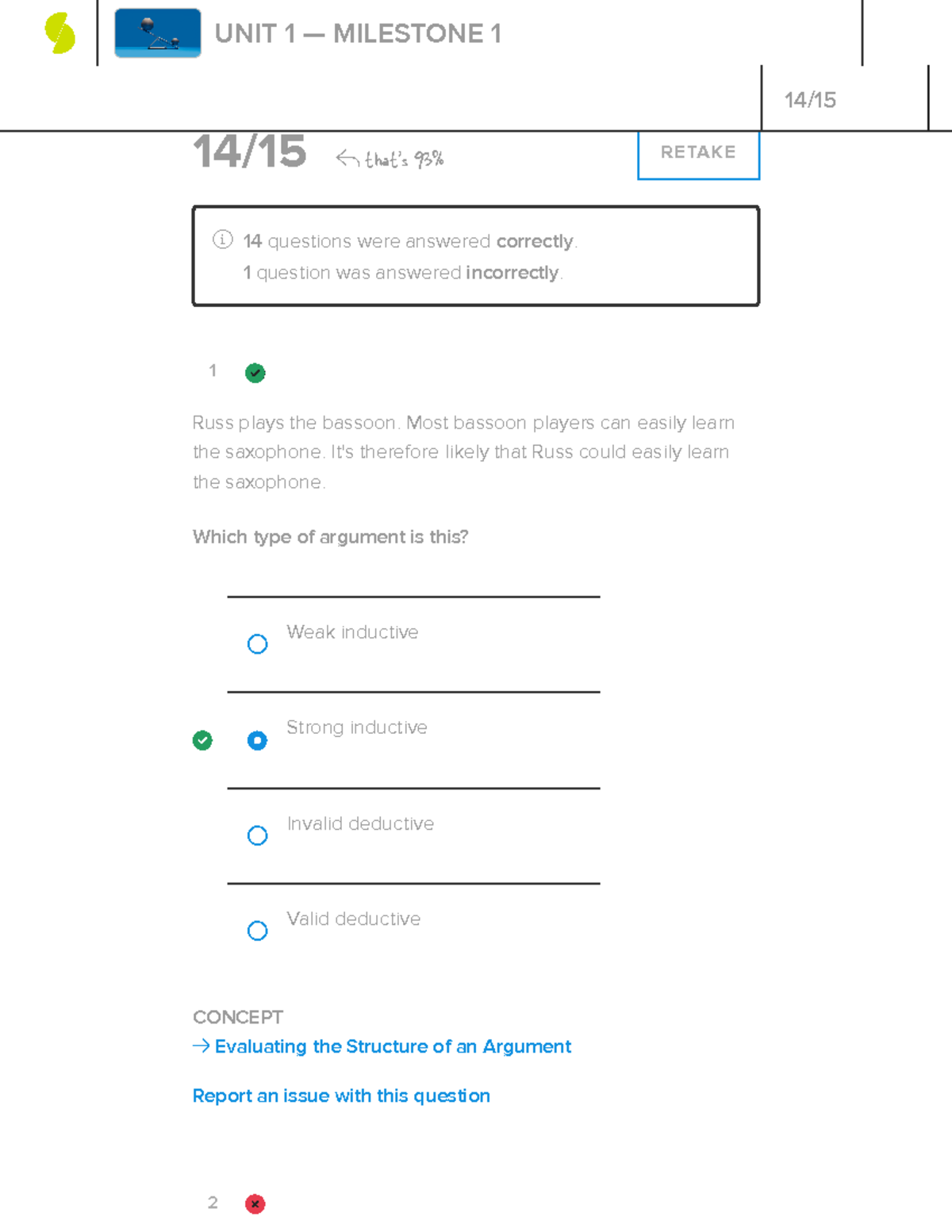 Sophia Unit 1 Intro to Ethics Milestone 1 - 1 CONCEPT → Evaluating the Structure of an Argument ...