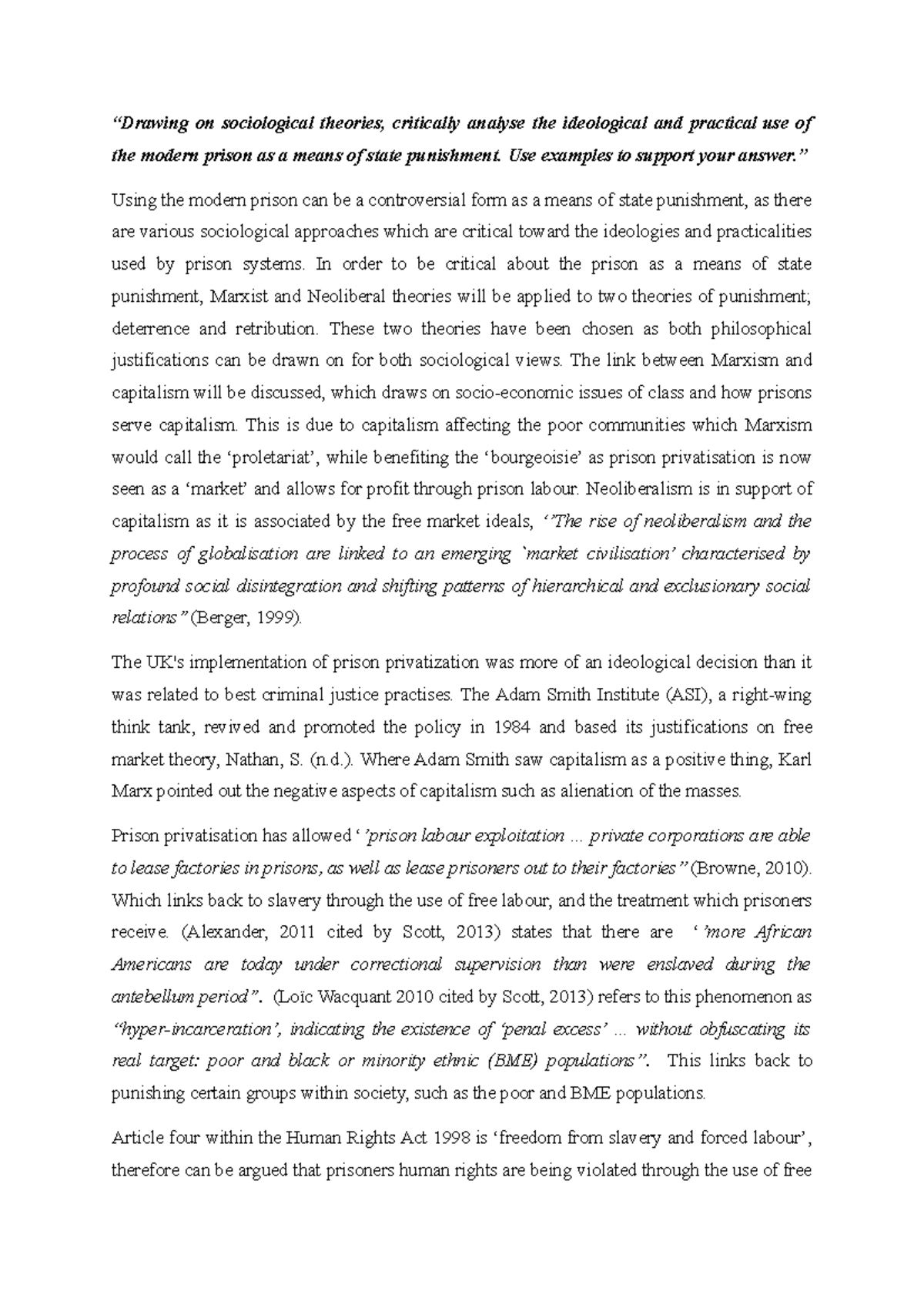 Critically Analyzing the Modern Prison as State Punishment - Studocu