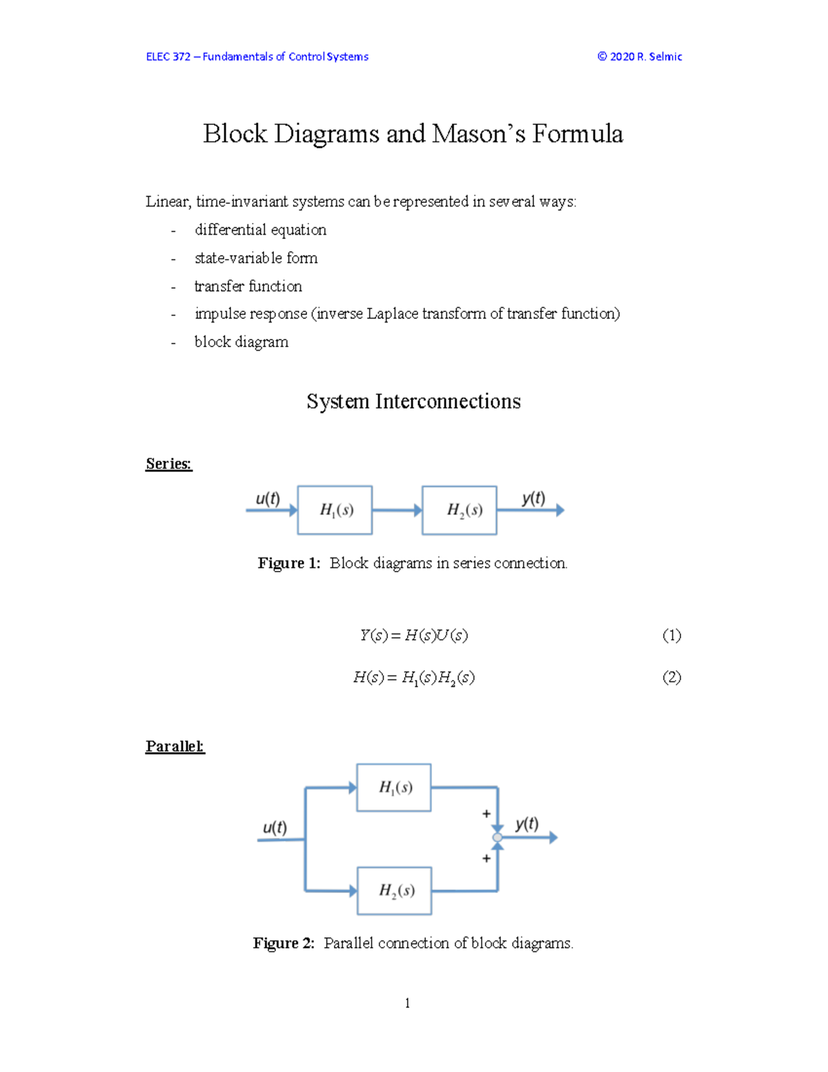 Masons Formula (Lecture 4) - Block Diagrams and Mason’s Formula Linear ...