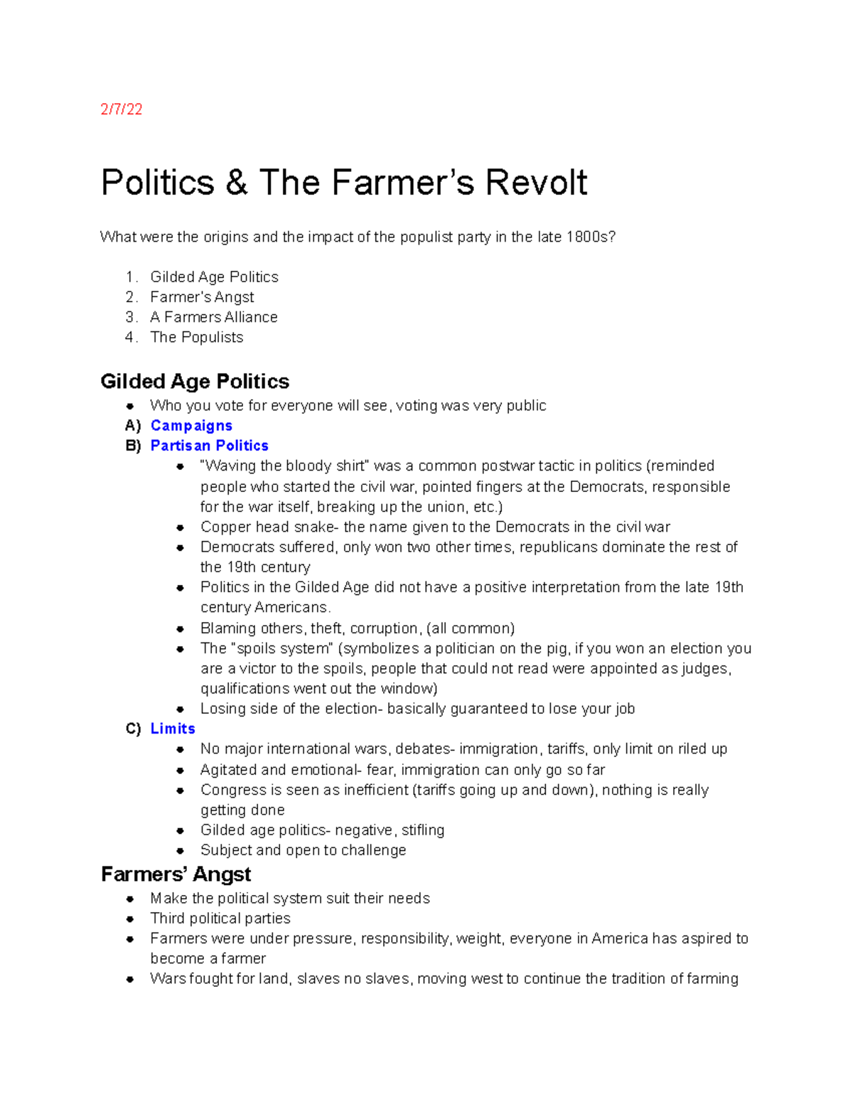 Gilded Age, Politics, Farmers Revolt (late 1800s) - 2/7/ Politics & The ...