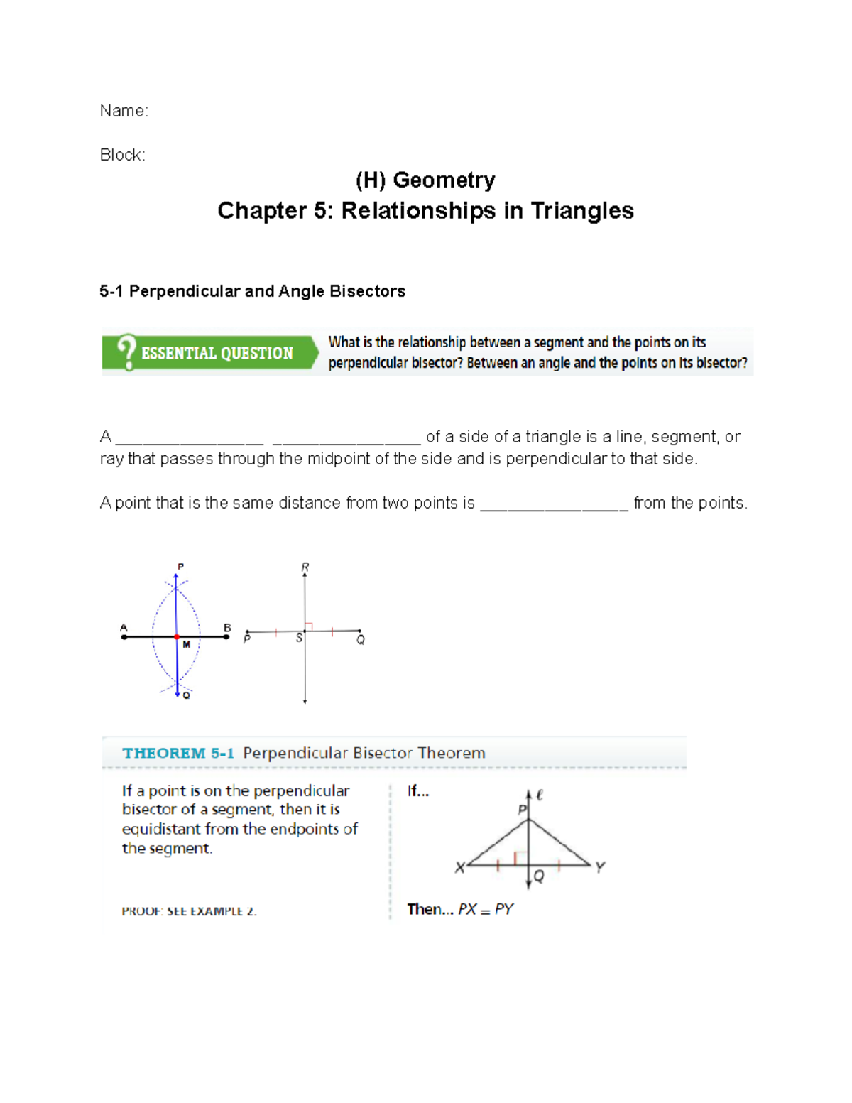 (H) Geo Ch 5 Notes - chem - Name: Block: (H) Geometry Chapter 5 ...