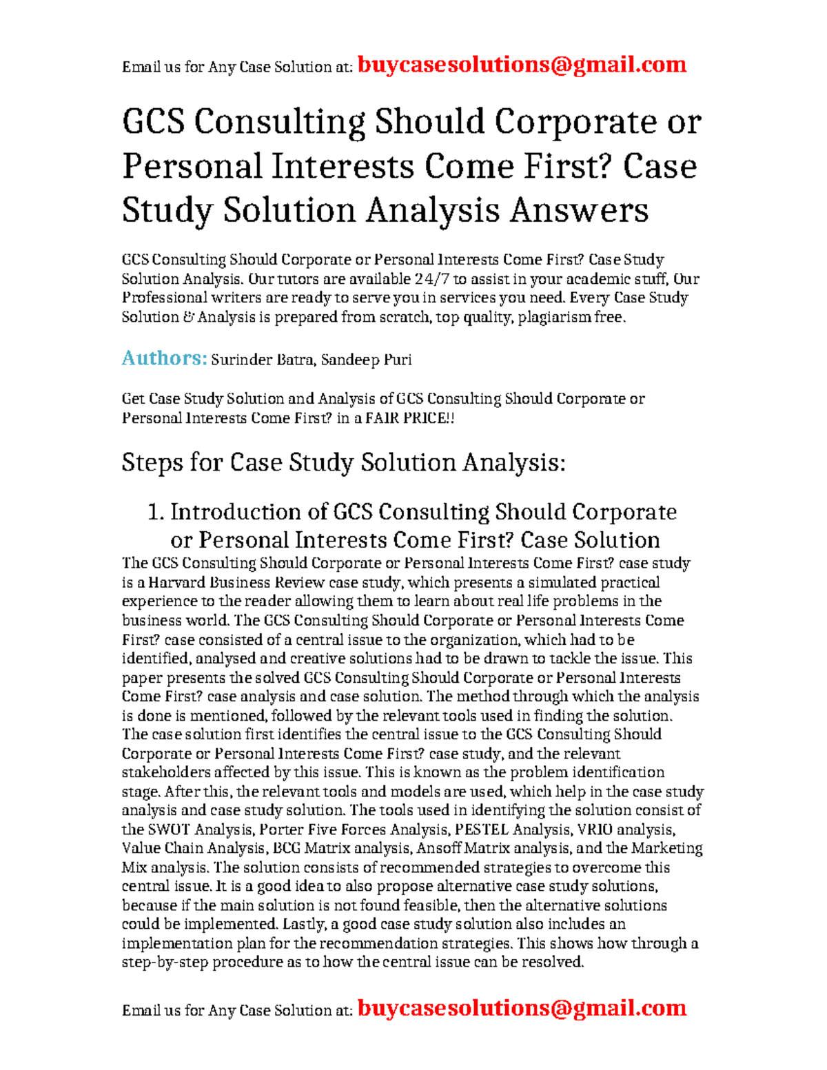 Case Solution GCS Consulting Should Corporate or Personal Interests Come First - GCS Consulting ...