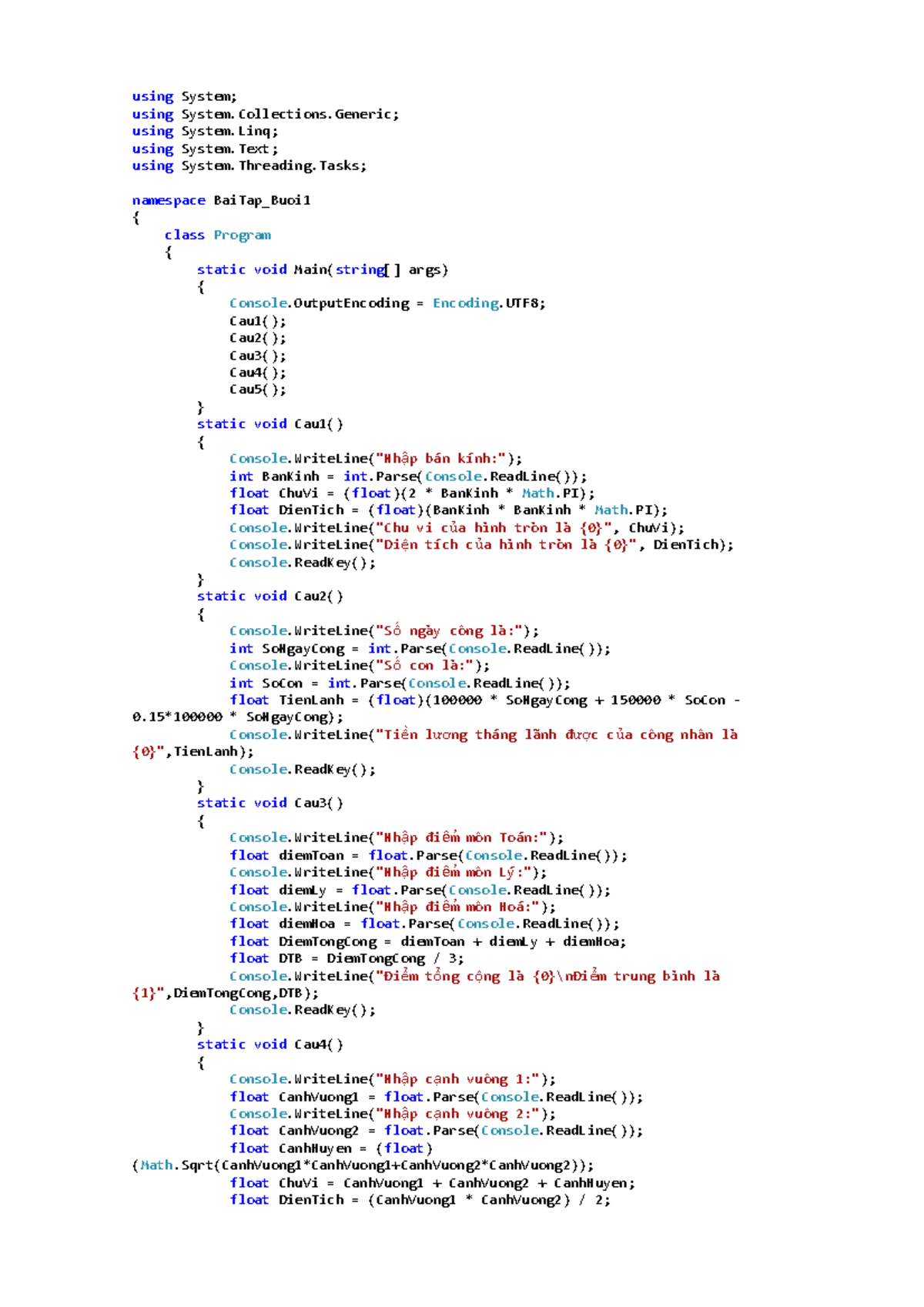 CSLT Bài tập buổi 1 - abc - using System; using System.Collections; using System; using System ...
