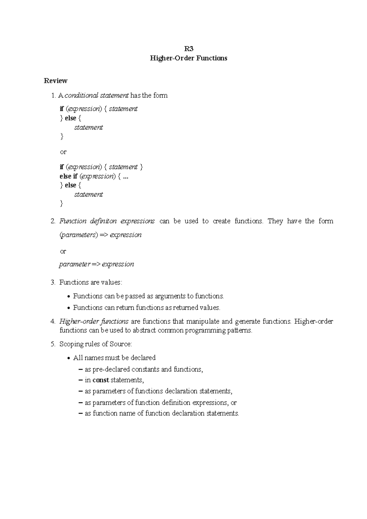 Higher-Order Functions - R Higher-Order Functions Review A conditional ...