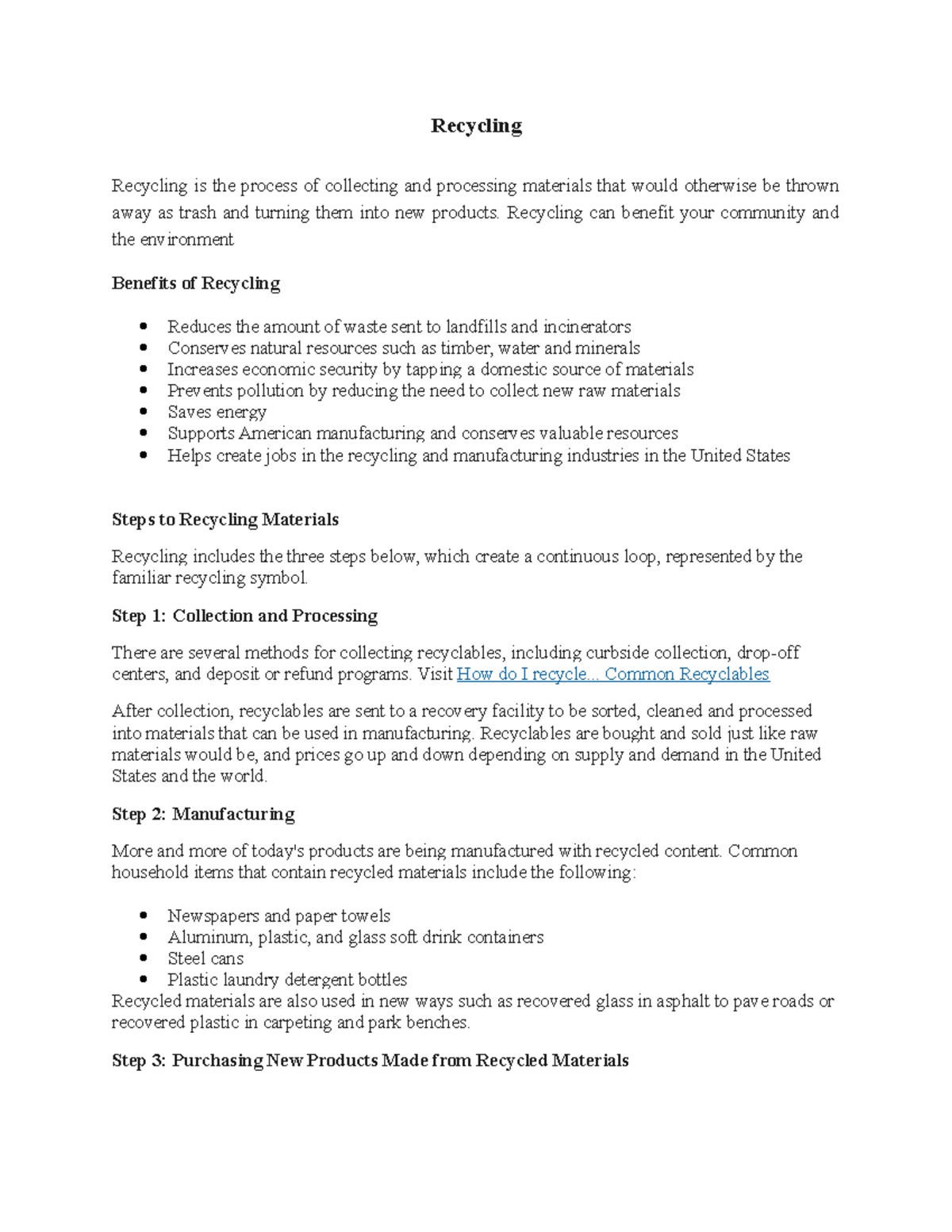 Module in Recycling - lecture notes - Recycling Recycling is the ...