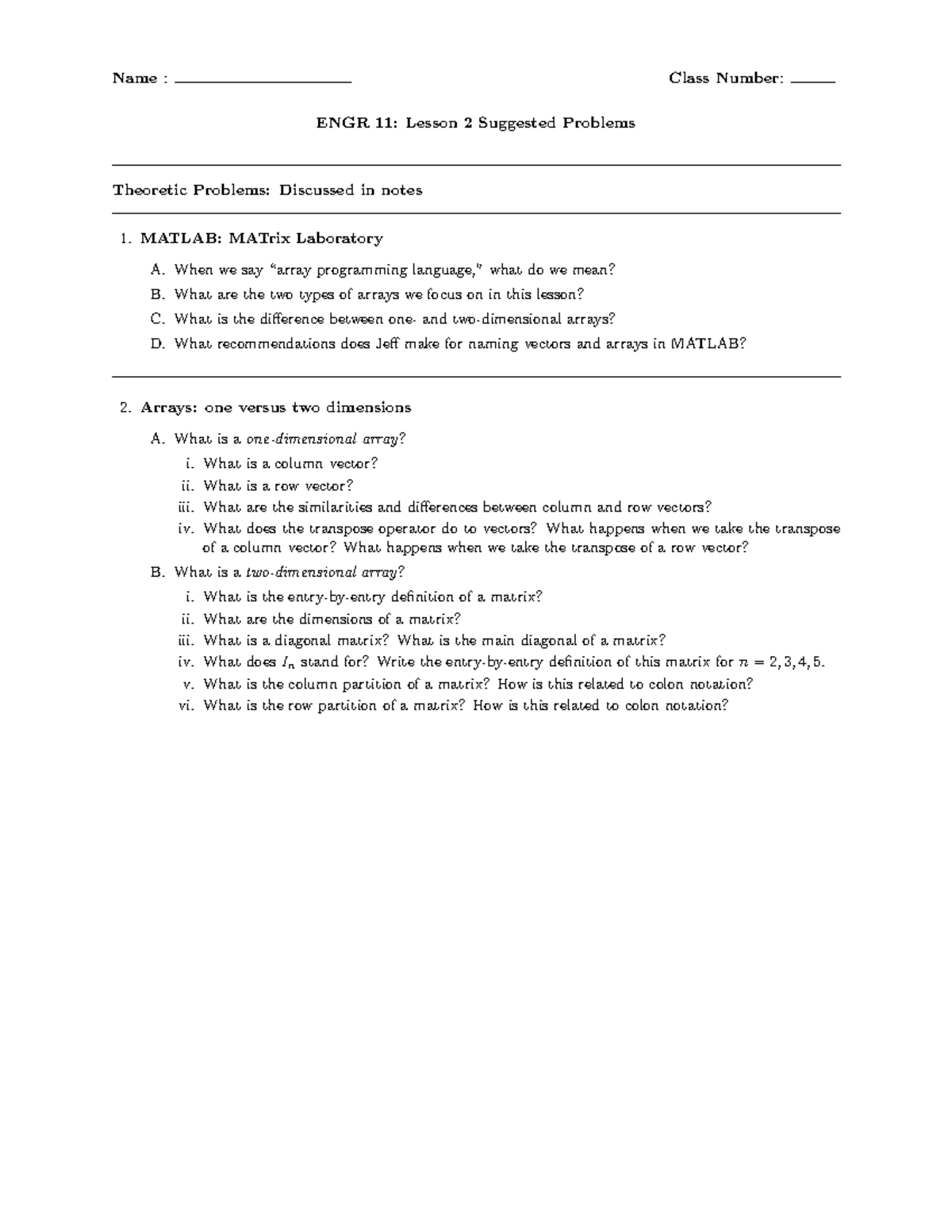 Lesson 2 Suggested Problems - Name : Class Number: ENGR 11: Lesson 2 ...