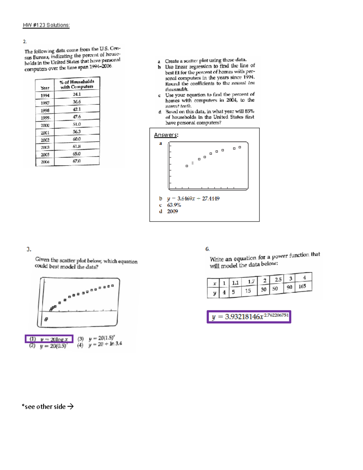 HW 123 Solutions - Hw assignment for Algebra 2 honor - HW #122 ...