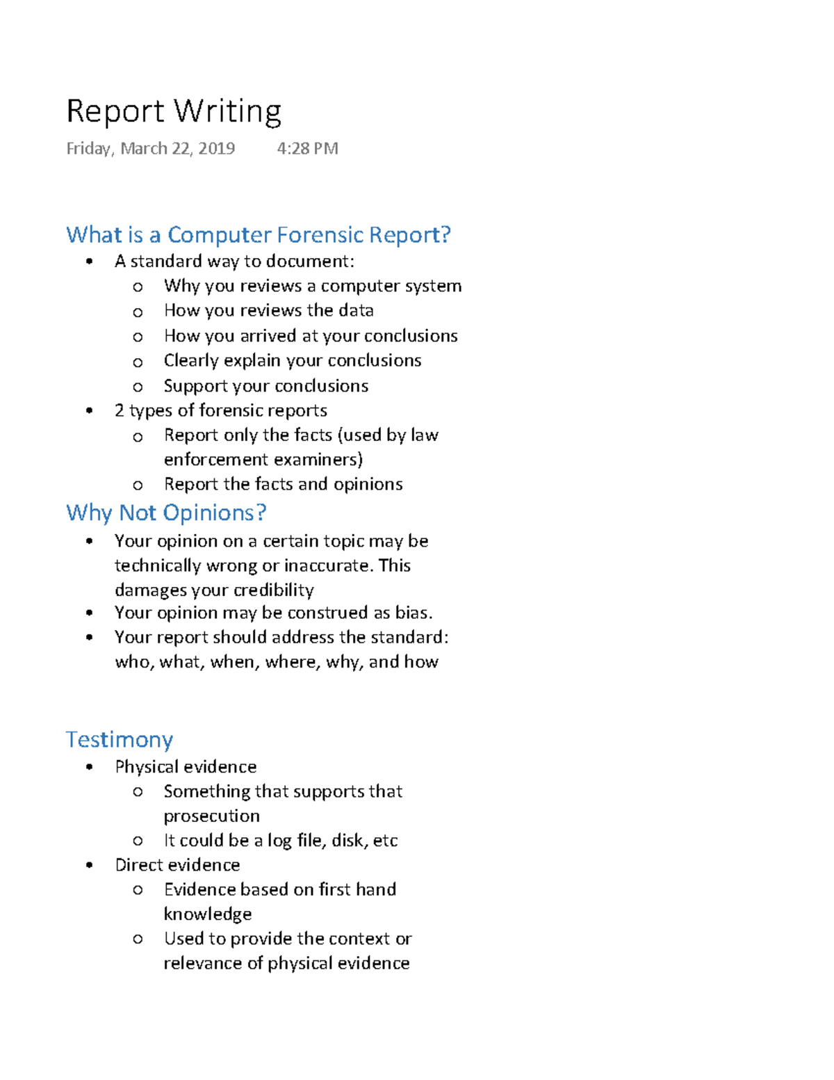 Report Writing Lecture Notes What Is A Computer Forensic Report A 9432
