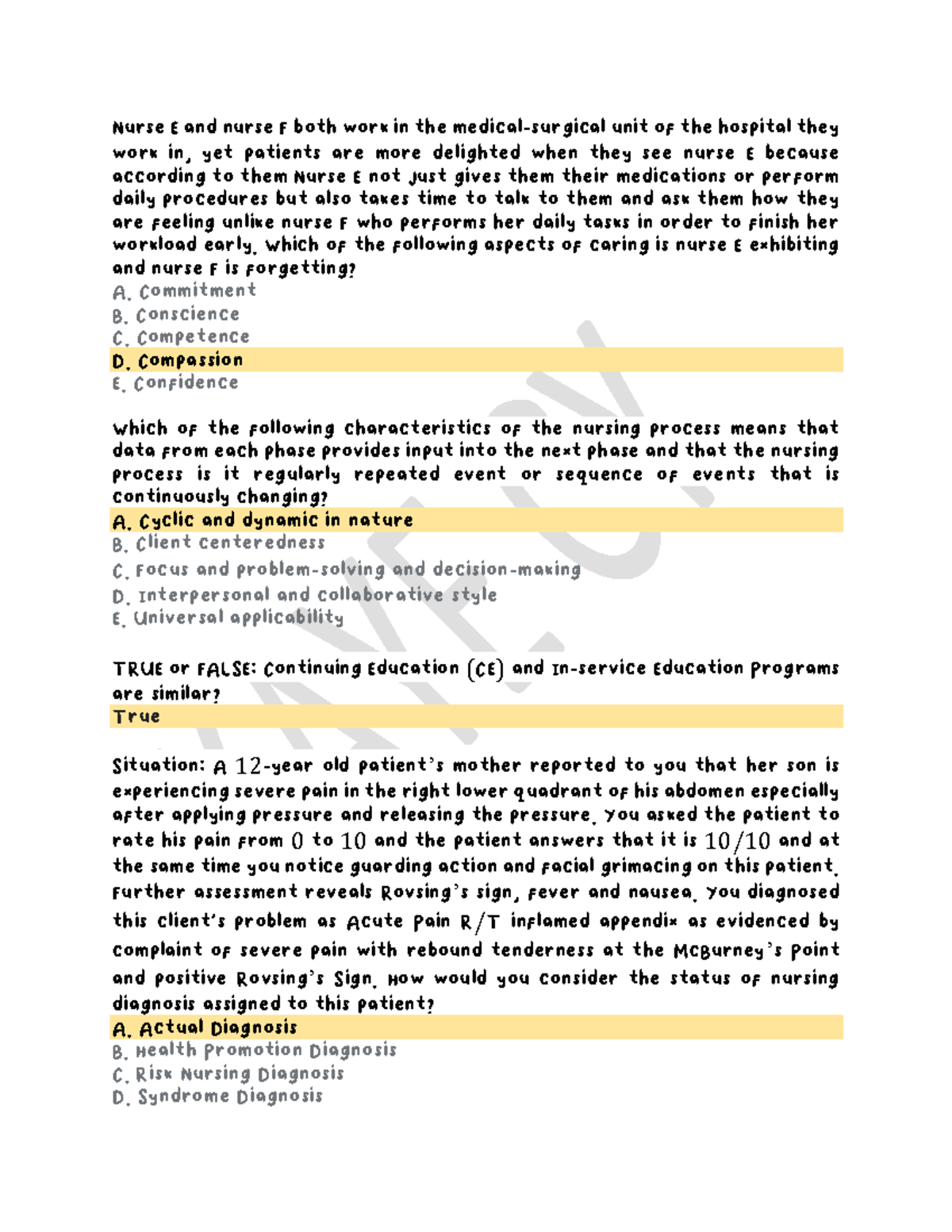 Fundamentals OF Nursing 103 - Nurse E and nurse F both work in the ...