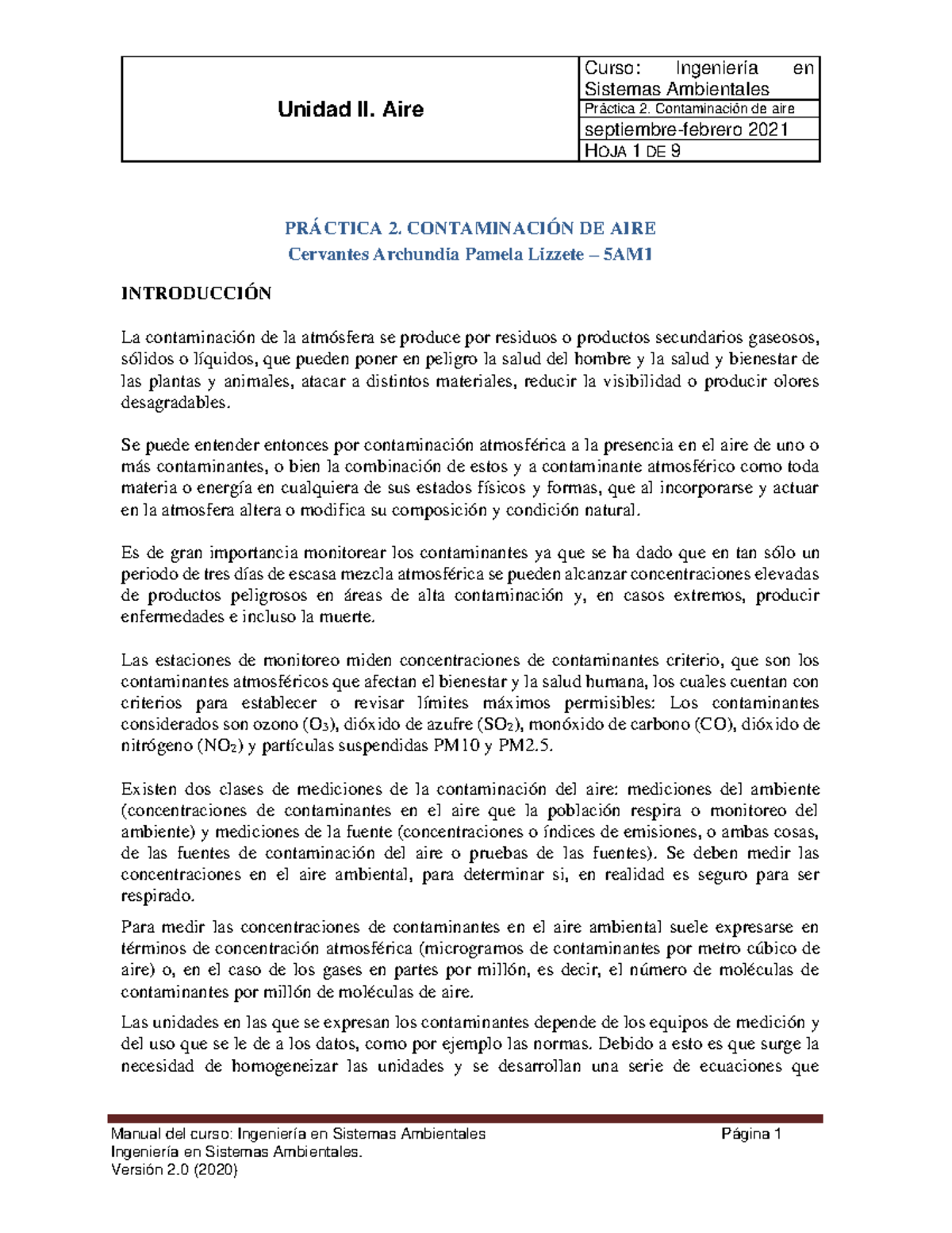 Práctica 2. Contaminación atmósferica - Unidad II. Aire Sistemas ...