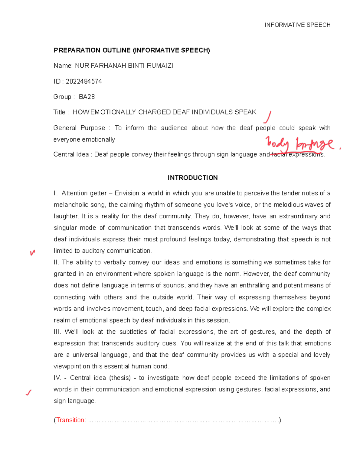 Informative Speech Outline 2 - INFORMATIVE SPEECH PREPARATION OUTLINE ...