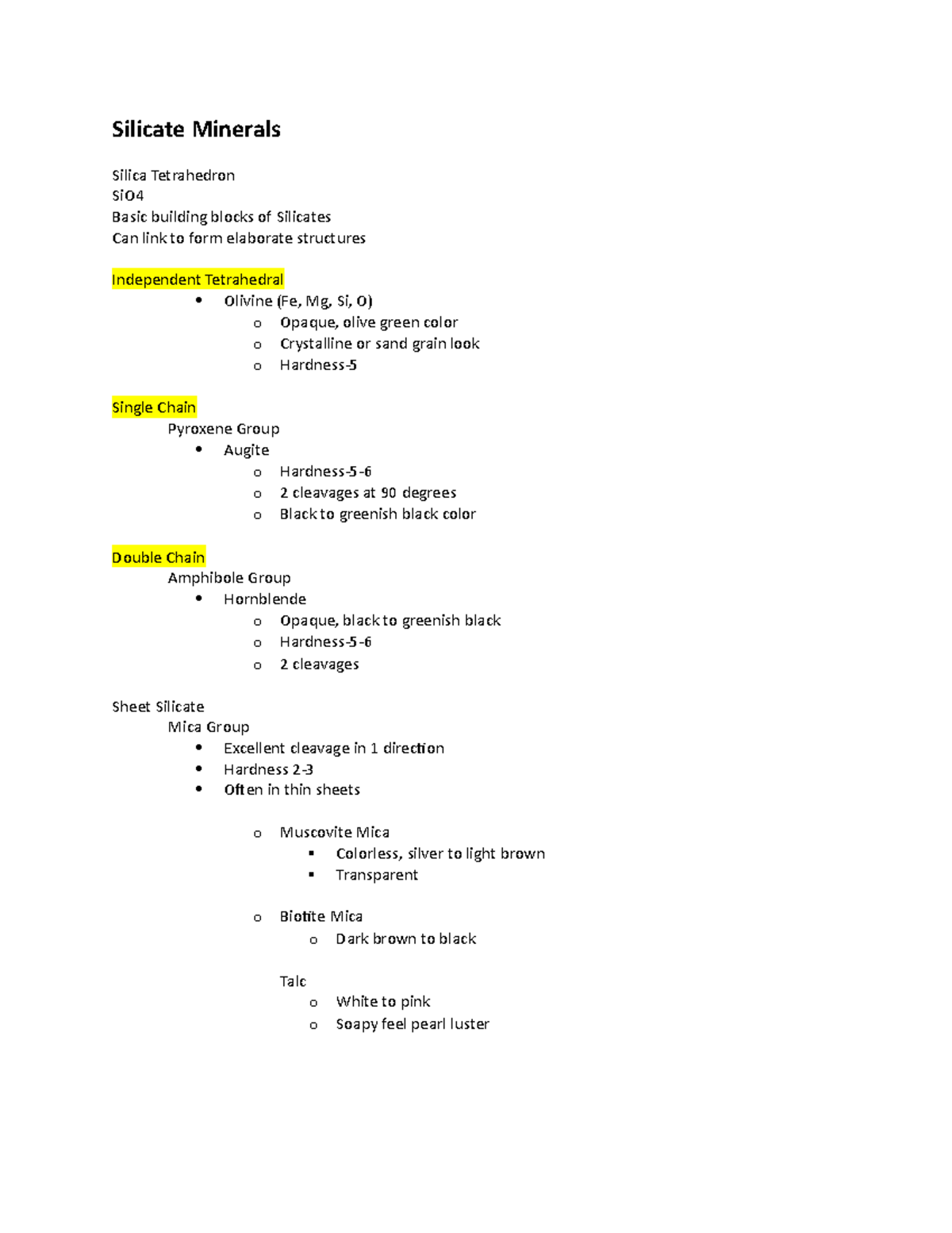 Silicate Minerals Lecture Notes 4 Silicate Minerals Silica Tetrahedron Sio Basic Building