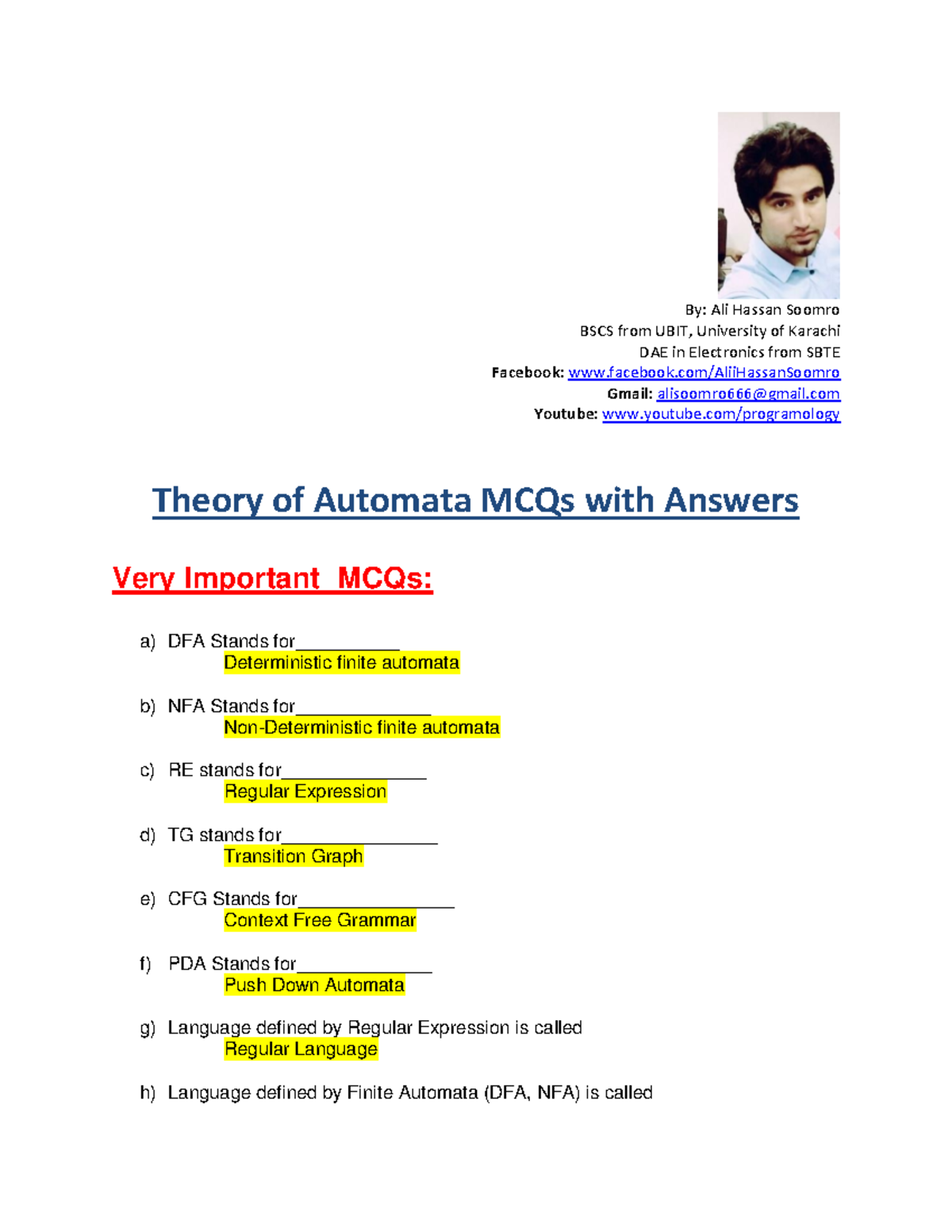 MCQs cs402 - MCQs and subjective - By: Ali Hassan Soomro BSCS from UBIT ...