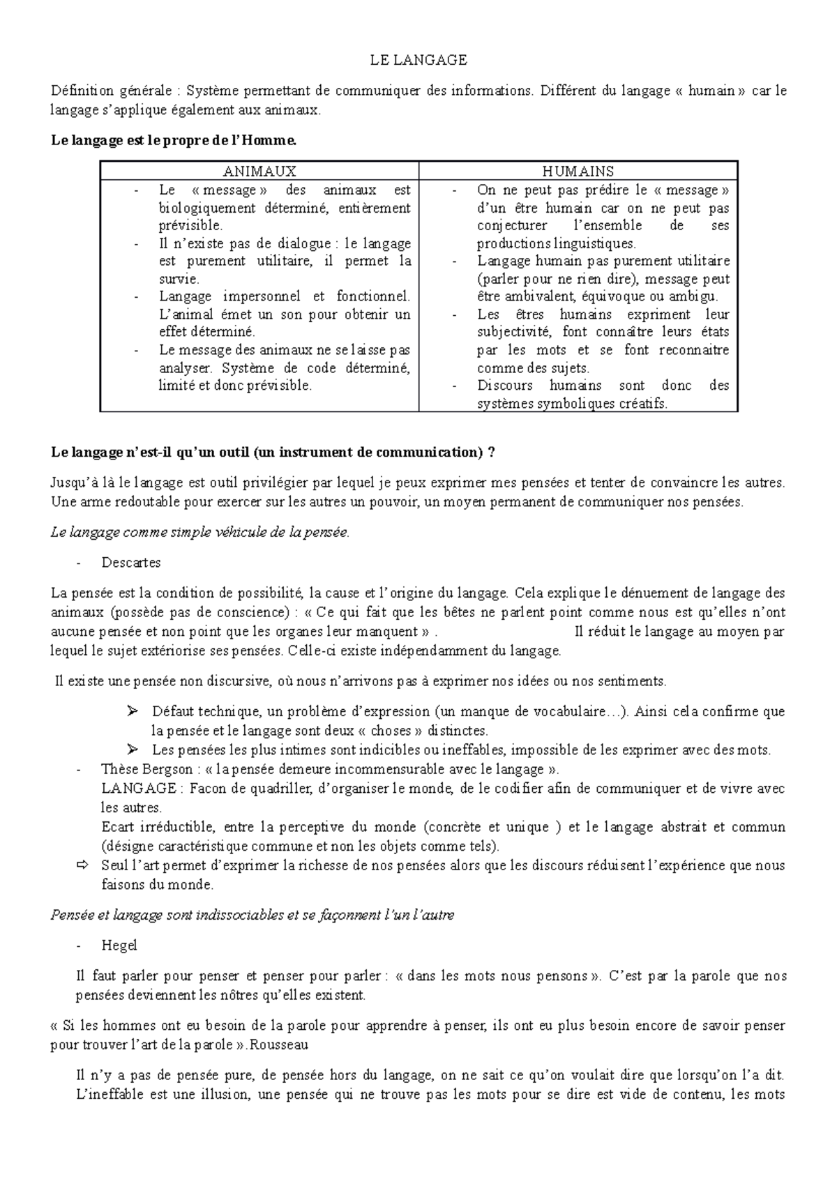 LE Langage - cours - LE LANGAGE Définition générale : Système ...