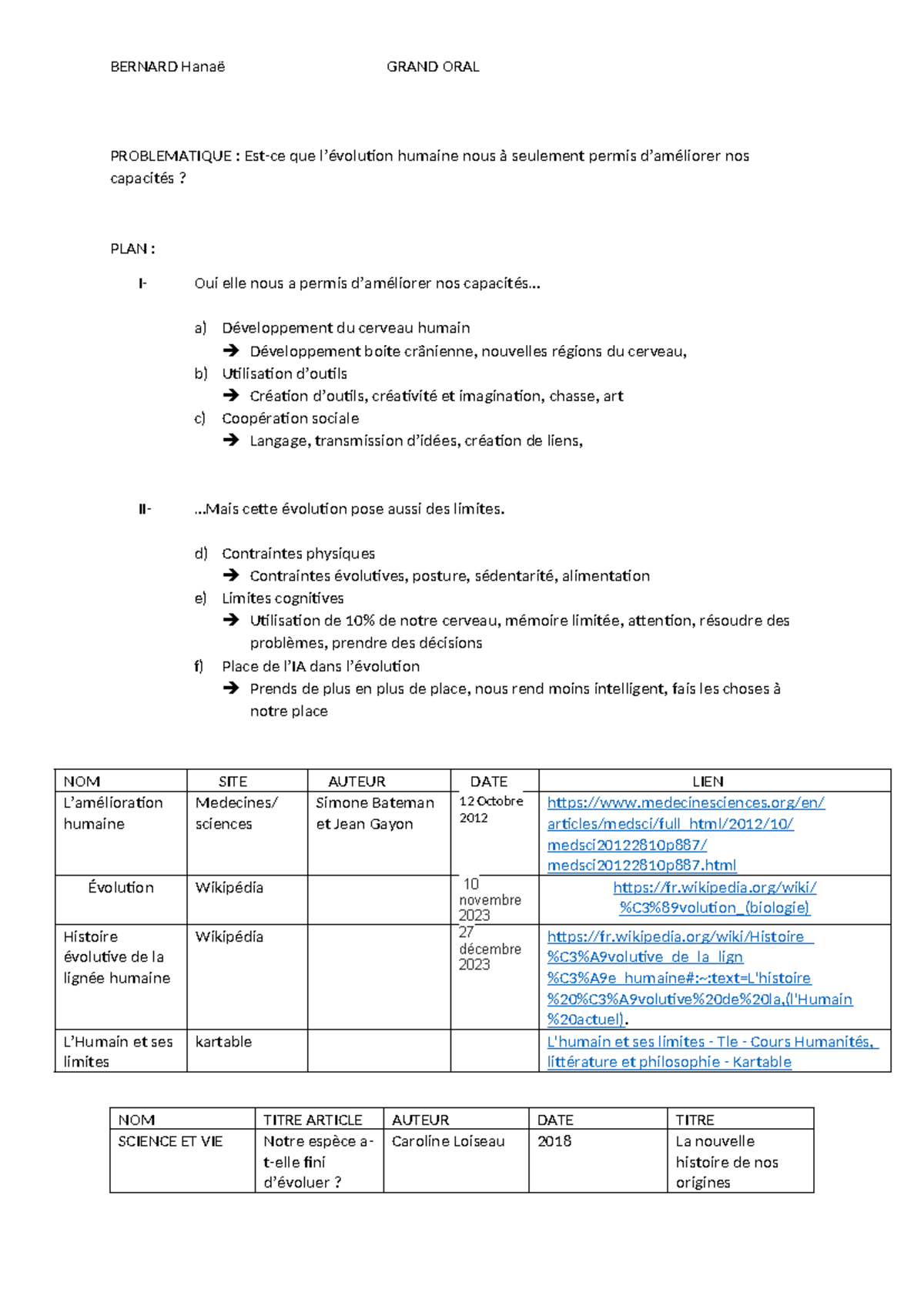 Texte grand oral enseignement scientifique 5 min - BERNARD Hanaë GRAND ...