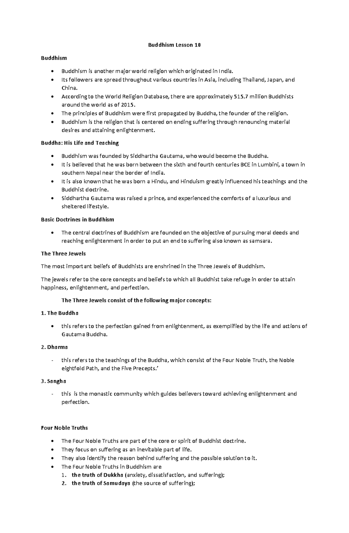 Buddhism Lesson 10 SHS - Buddhism Lesson 10 Buddhism Buddhism is ...