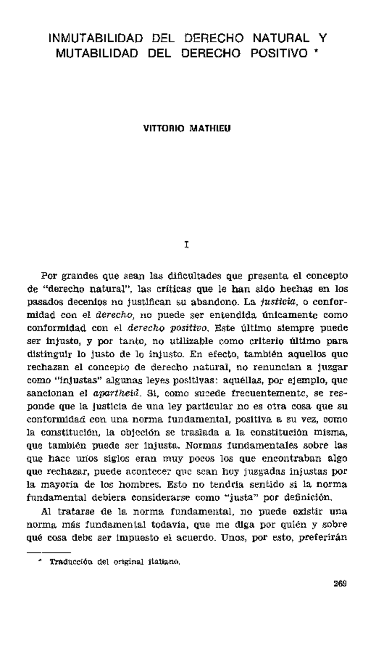 Inmutabilidad y mutabilidad. Vittorio Mathieu - INMUTABILIDAD DEL ...