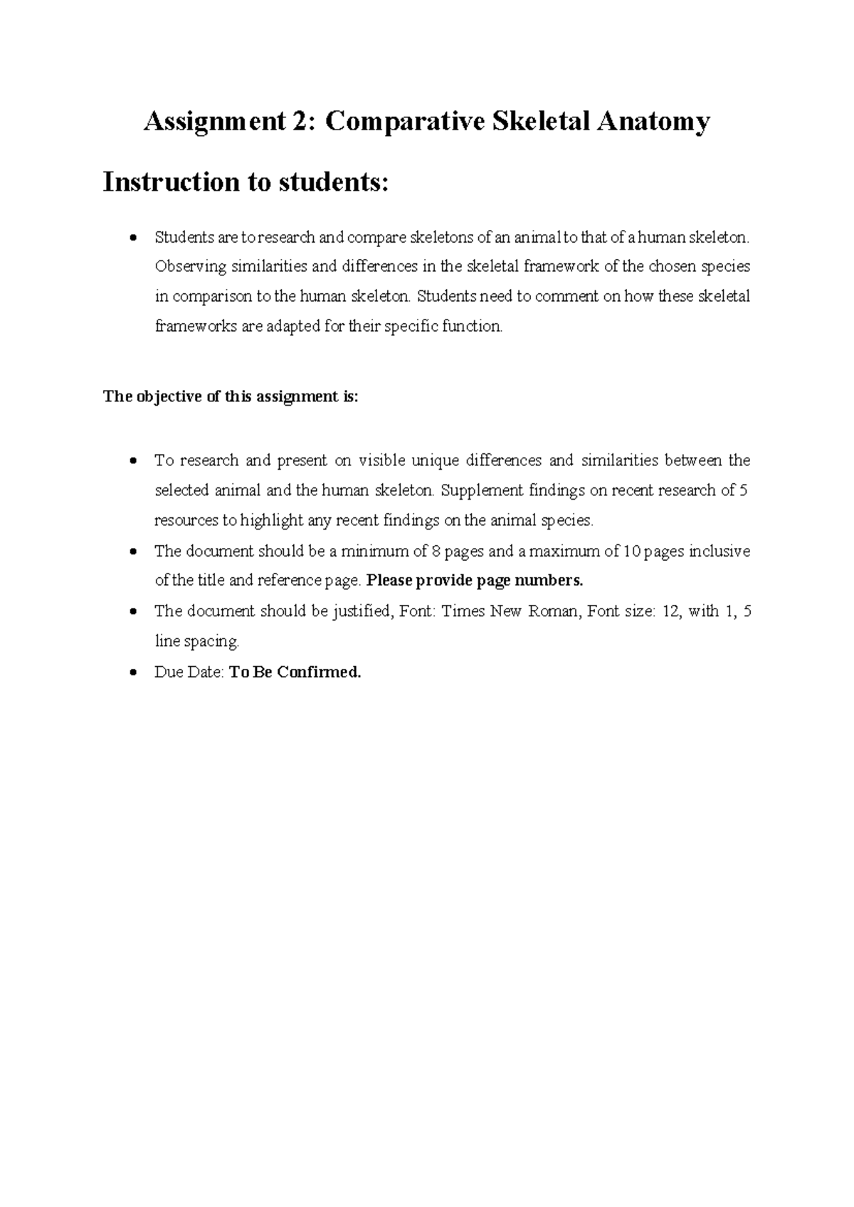 Assignment 2 Comparative Anatomy 2024 - Assignment 2: Comparative ...