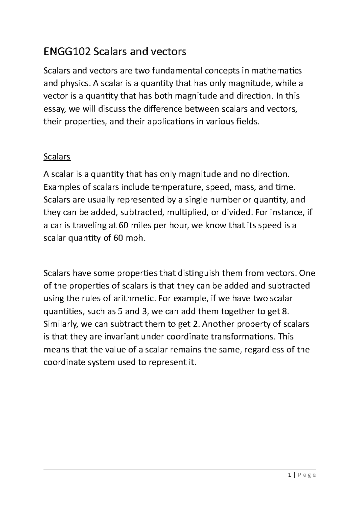 ENGG102 Scalars and vectors - ENGG102 Scalars and vectors Scalars and ...