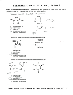 251 Sp 2021 Exam 4 KEY 150 and 250 Sections - CHEMISTRY 251 SPRING 2021 ...