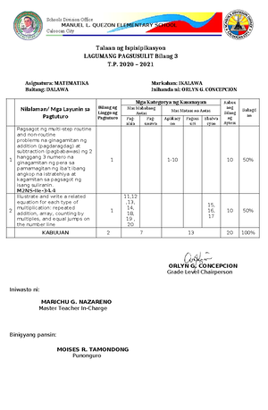 ST 2 in MATH TOS Q1 - Table of Specification - Schools Division Office ...