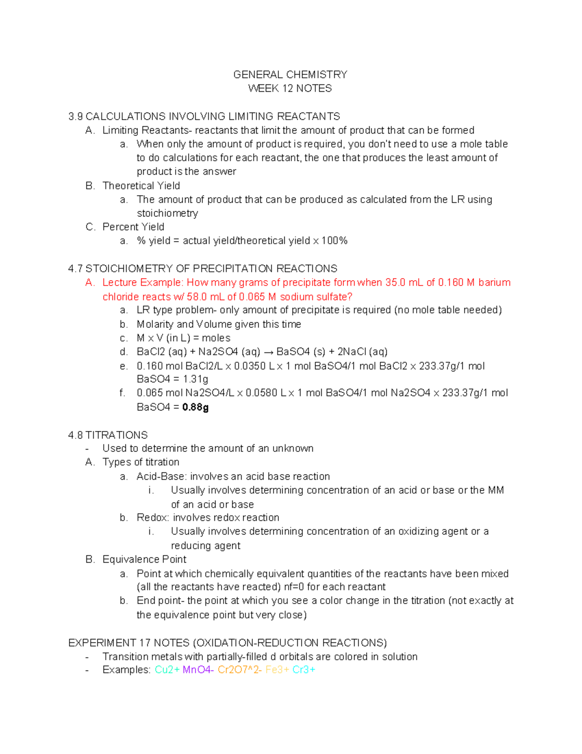 General Chemistry Week 12 Notes - GENERAL CHEMISTRY WEEK 12 NOTES 3 ...