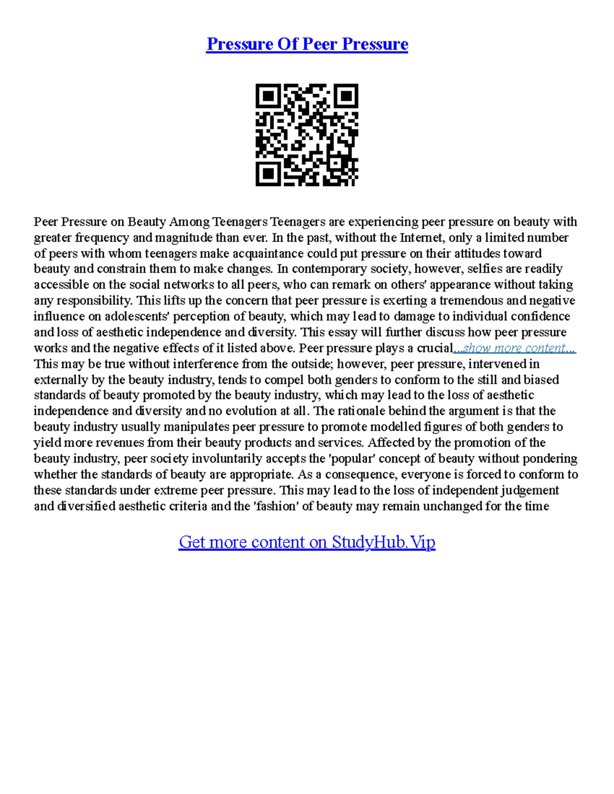 Effects Of Peer Pressure Essay - Pressure Of Peer Pressure Peer ...