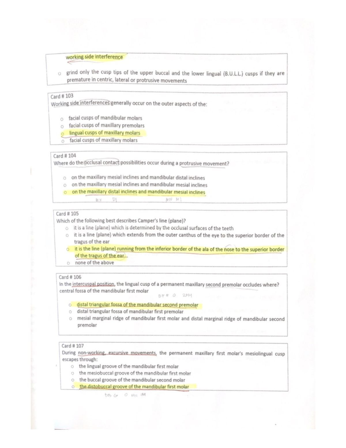 Prosthodontics Decks 2 - working side interference grind only the cusp ...