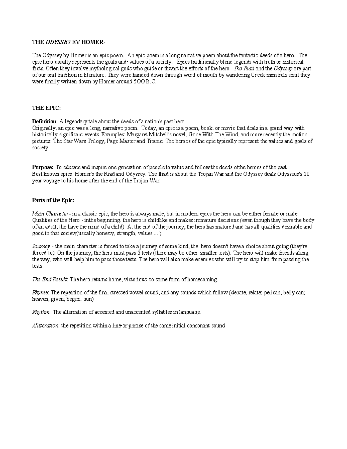 English 9 - Odyessey - Packet - THE ODYSSEY BY HOMER· The Odyssey by ...