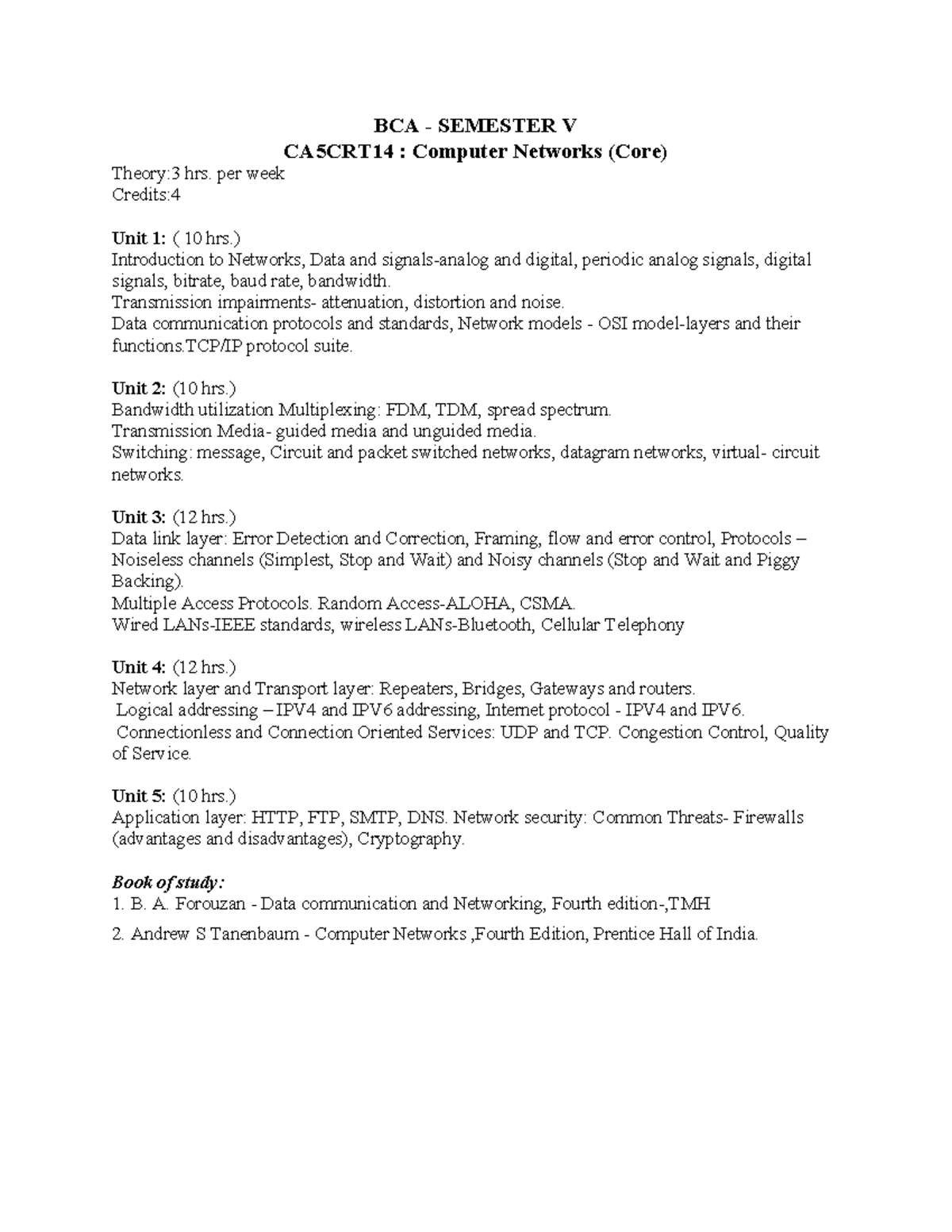 Computer Networks Mod1 Bca Semester V Ca5crt14 Computer Networks