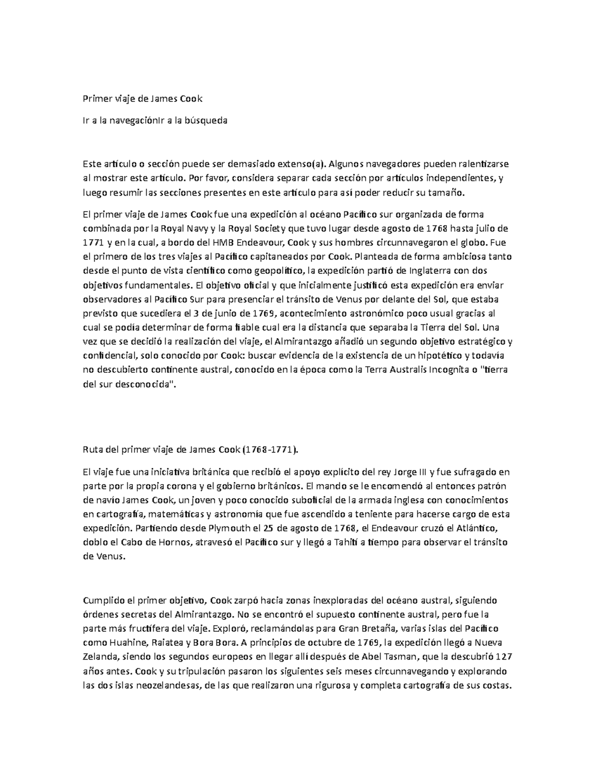 Primer viaje de James Cook - Algunos navegadores pueden ralentizarse al ...