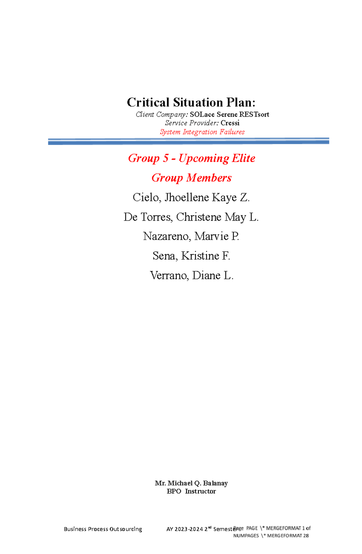 Group-5- Critsit - nothing - Critical Situation Plan: Client Company ...