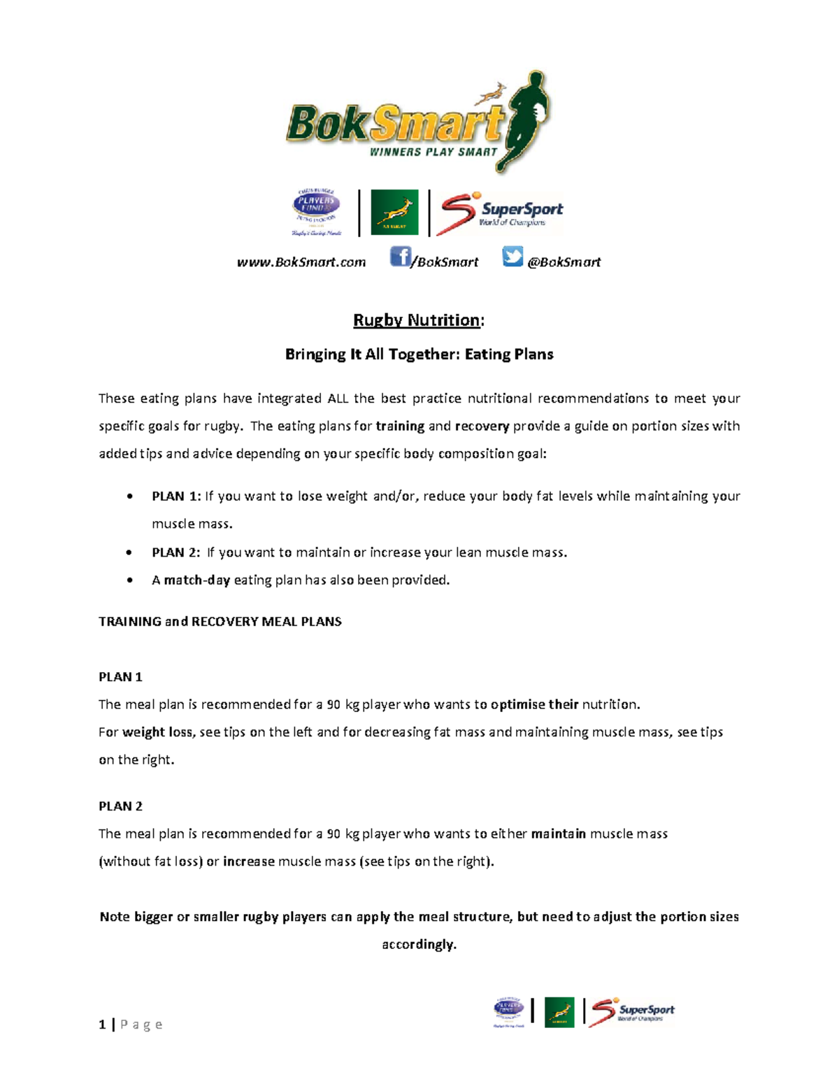 Eating-plans - Sample eating plans - BokSmart /BokSmart @BokSmart Rugby ...
