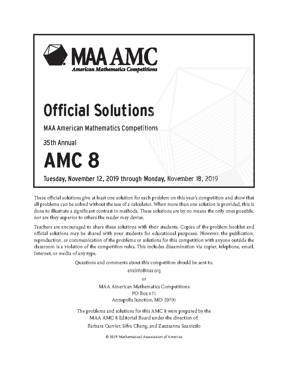 American Mathematics Competition 8 - These official solutions give at ...