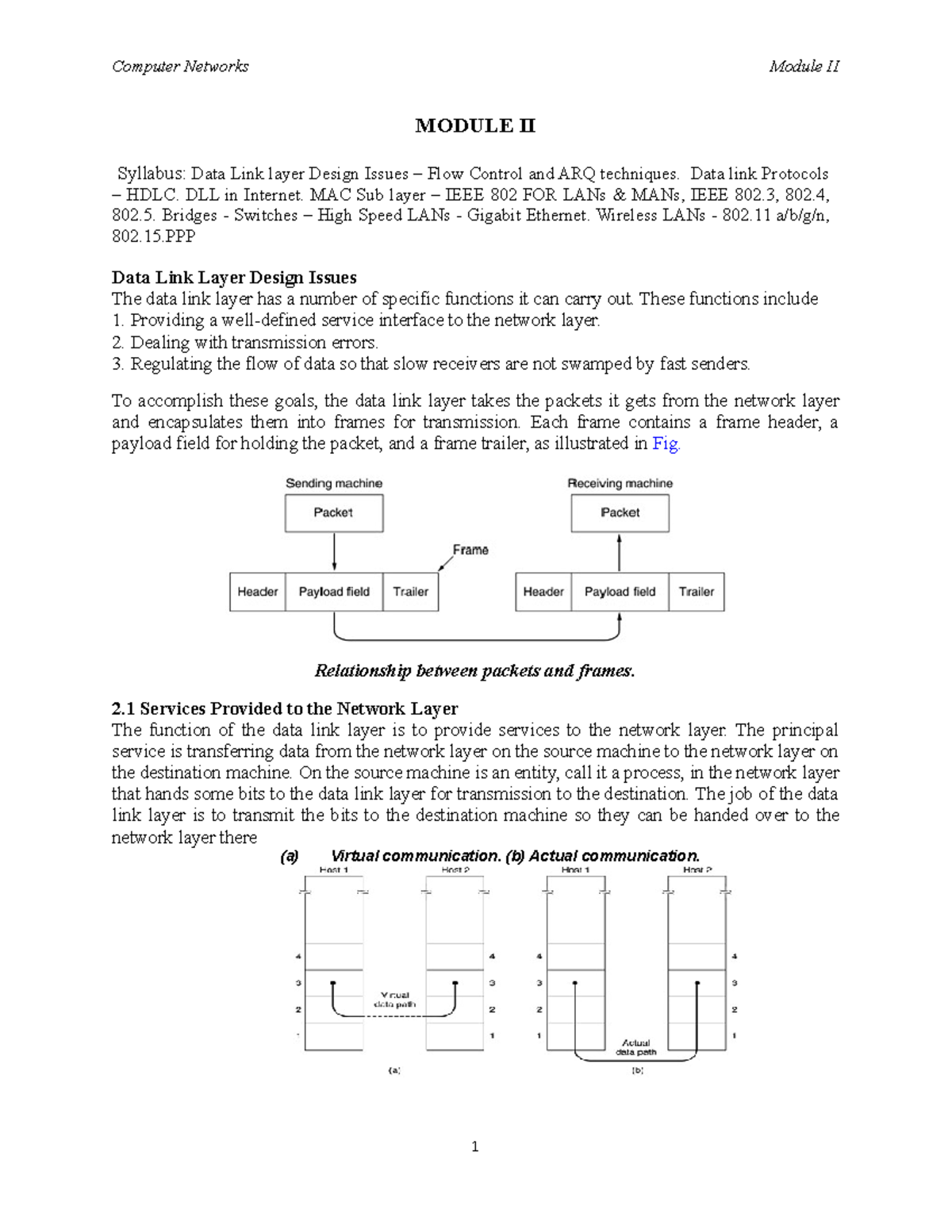 Notes - Module 02 - MODULE II Syllabus: Data Link layer Design Issues ...