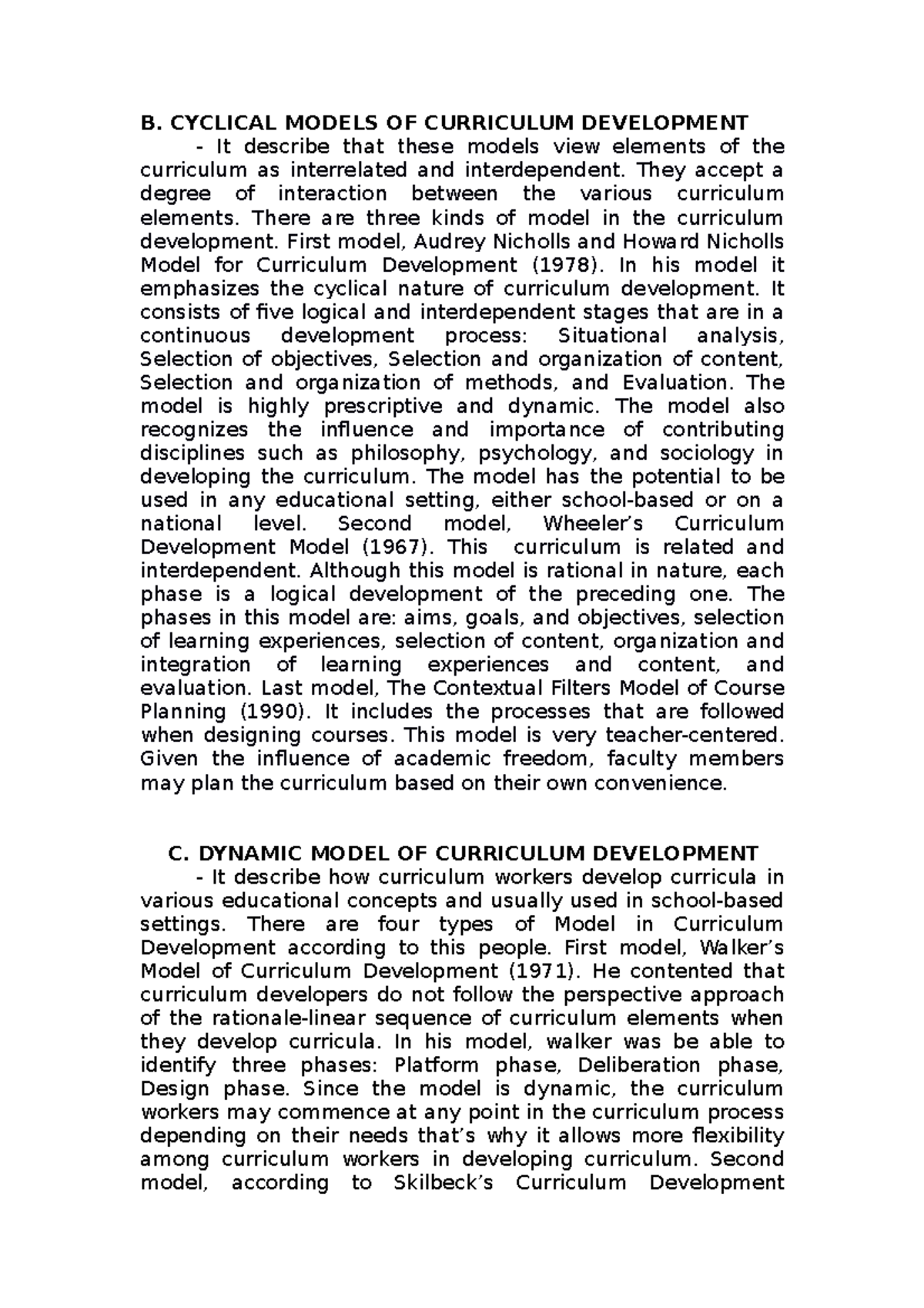 Dante - none - B. CYCLICAL MODELS OF CURRICULUM DEVELOPMENT It describe ...