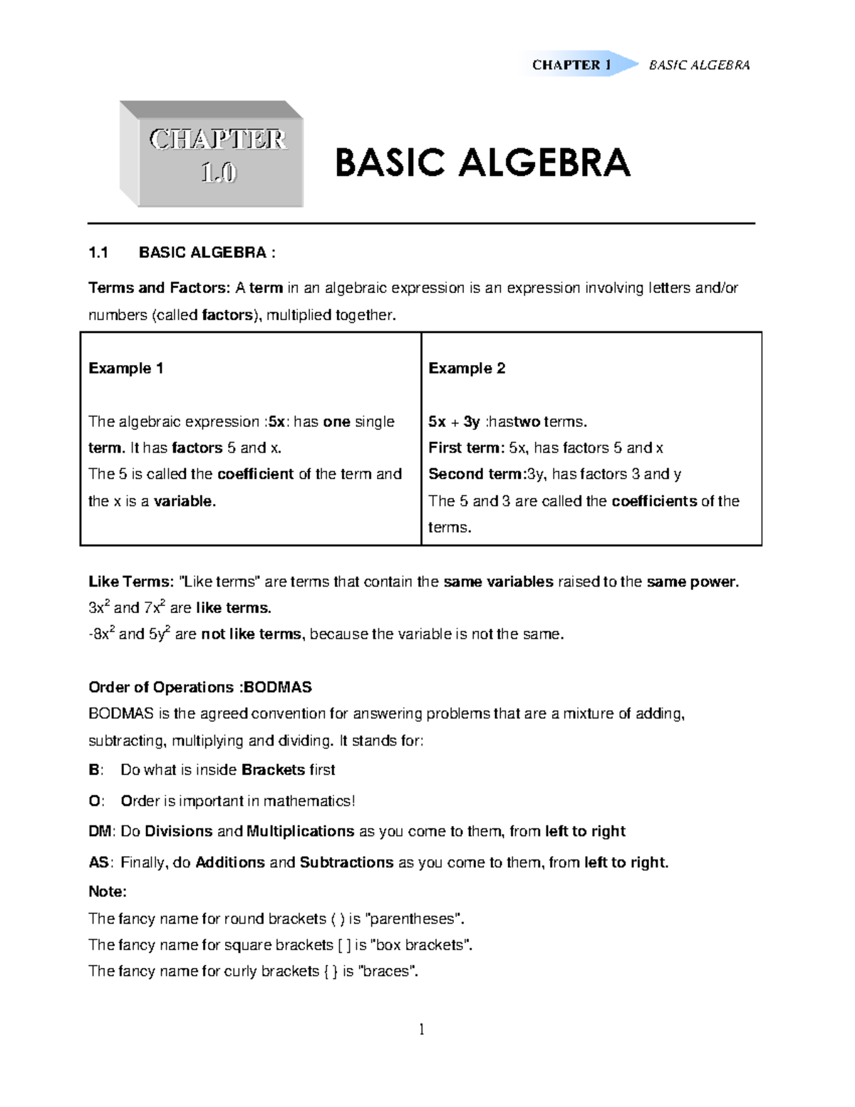 Basic Algebra - Good Note. - CHAPTER 1 1 BASIC ALGEBRA 1 BASIC ALGEBRA ...
