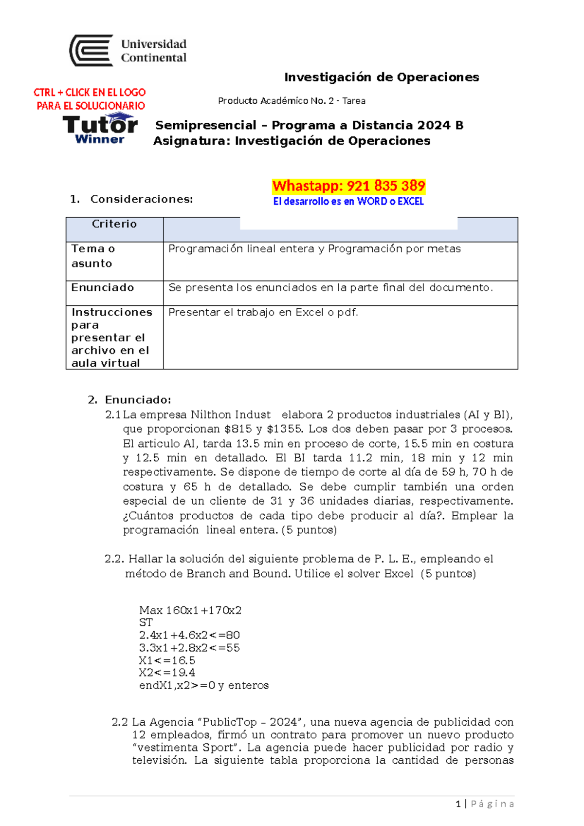 TW- Investigacion DE Operaciones PA2 IO 2024 B jun - Producto Académico No. 2 - Tarea ...